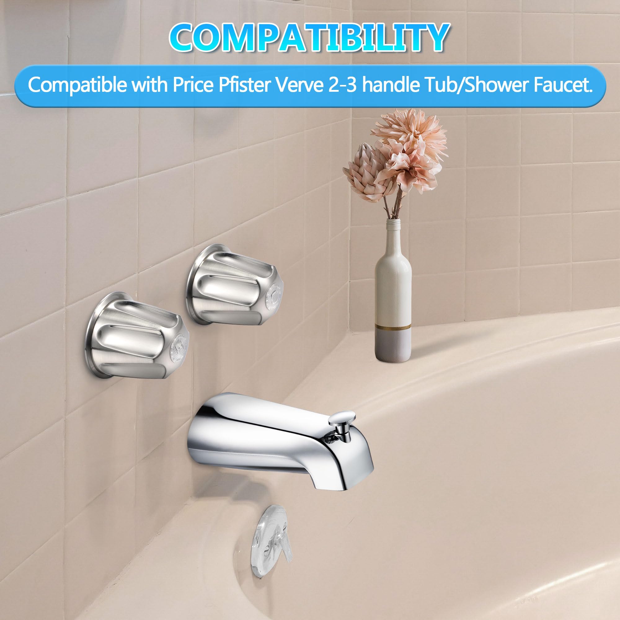 Enhon Faucet Handles, 2 Piece Hot and Cold Faucet Knobs Compatible with Price Pfister Verve Tub Shower, Include 2 Faucet Handles and 2 Screws for Remodeling Trim (Brushed Nickel)
