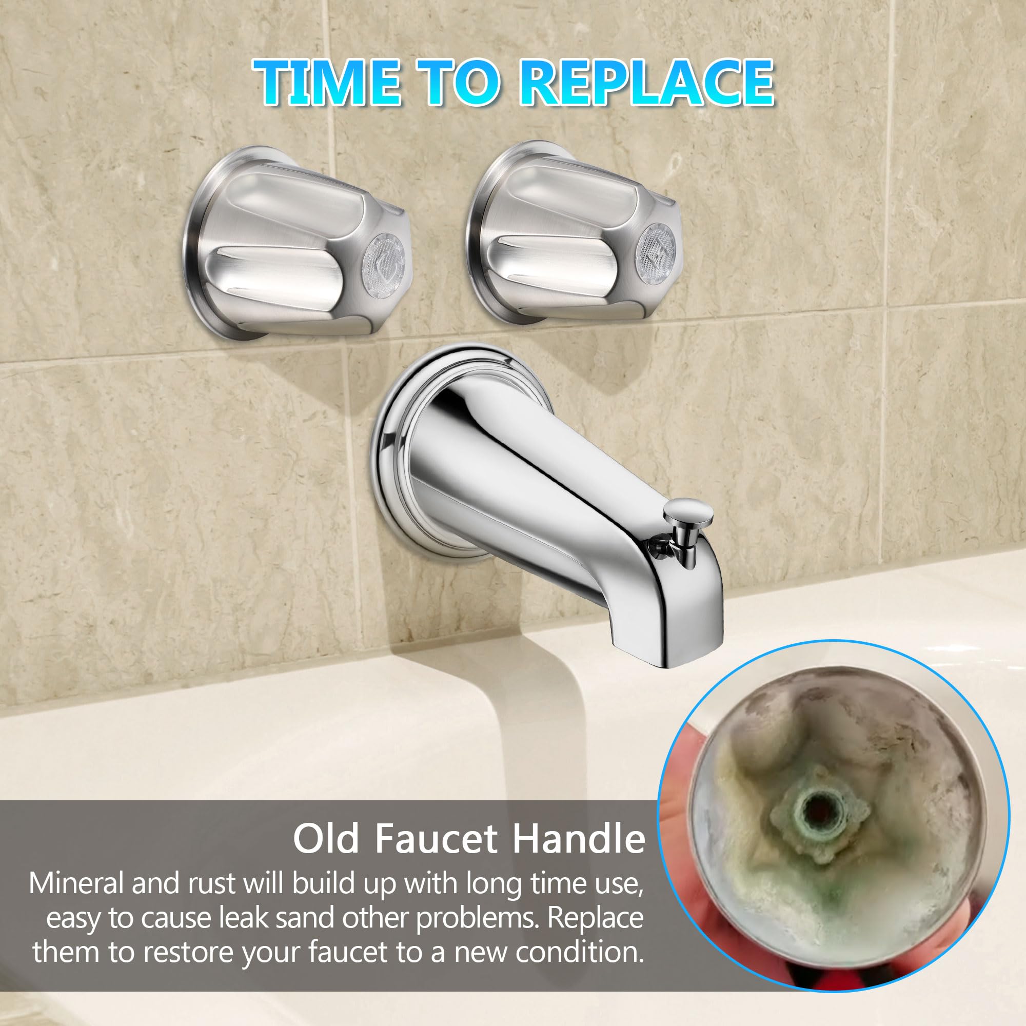 Enhon Faucet Handles, 2 Piece Hot and Cold Faucet Knobs Compatible with Price Pfister Verve Tub Shower, Include 2 Faucet Handles and 2 Screws for Remodeling Trim (Brushed Nickel)