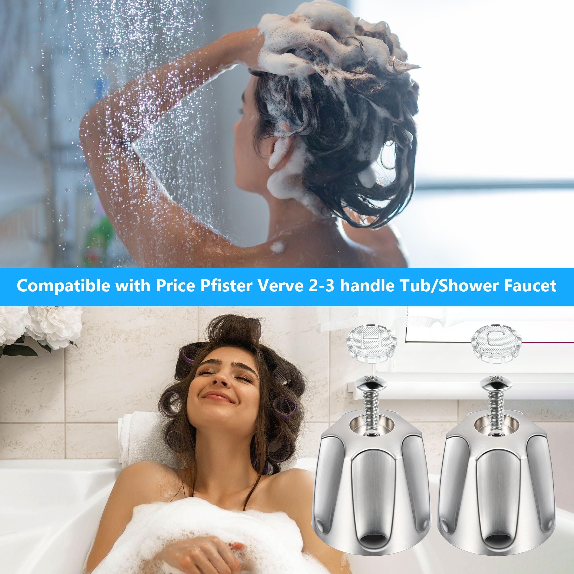Enhon Faucet Handles, 2 Piece Hot and Cold Faucet Knobs Compatible with Price Pfister Verve Tub Shower, Include 2 Faucet Handles and 2 Screws for Remodeling Trim (Brushed Nickel)