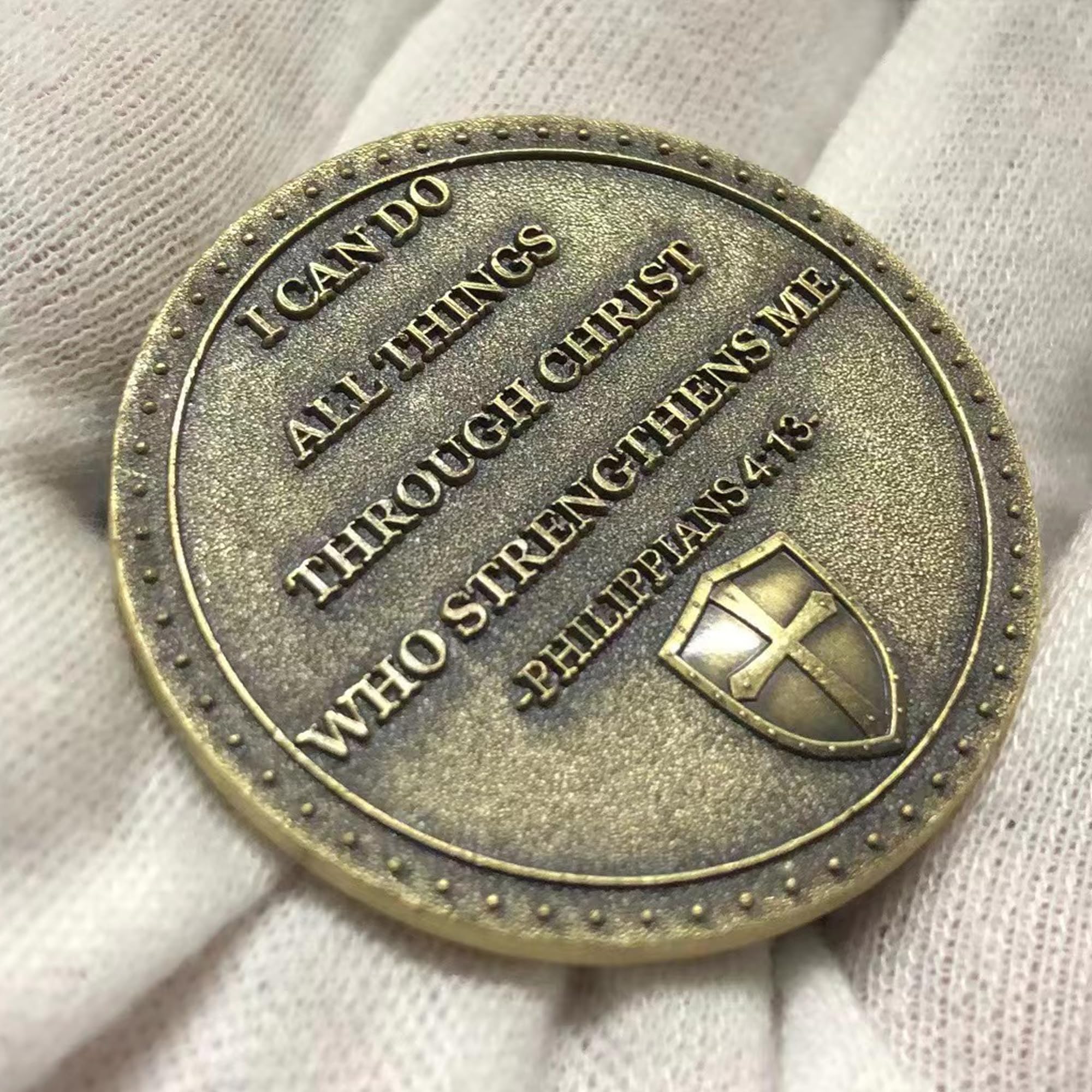 The Task Ahead Christian Challenge Coin Featuring A Fully Armored Warrior and Scripture John 4:4, Bible Verses Pocket Token (Single Coin)
