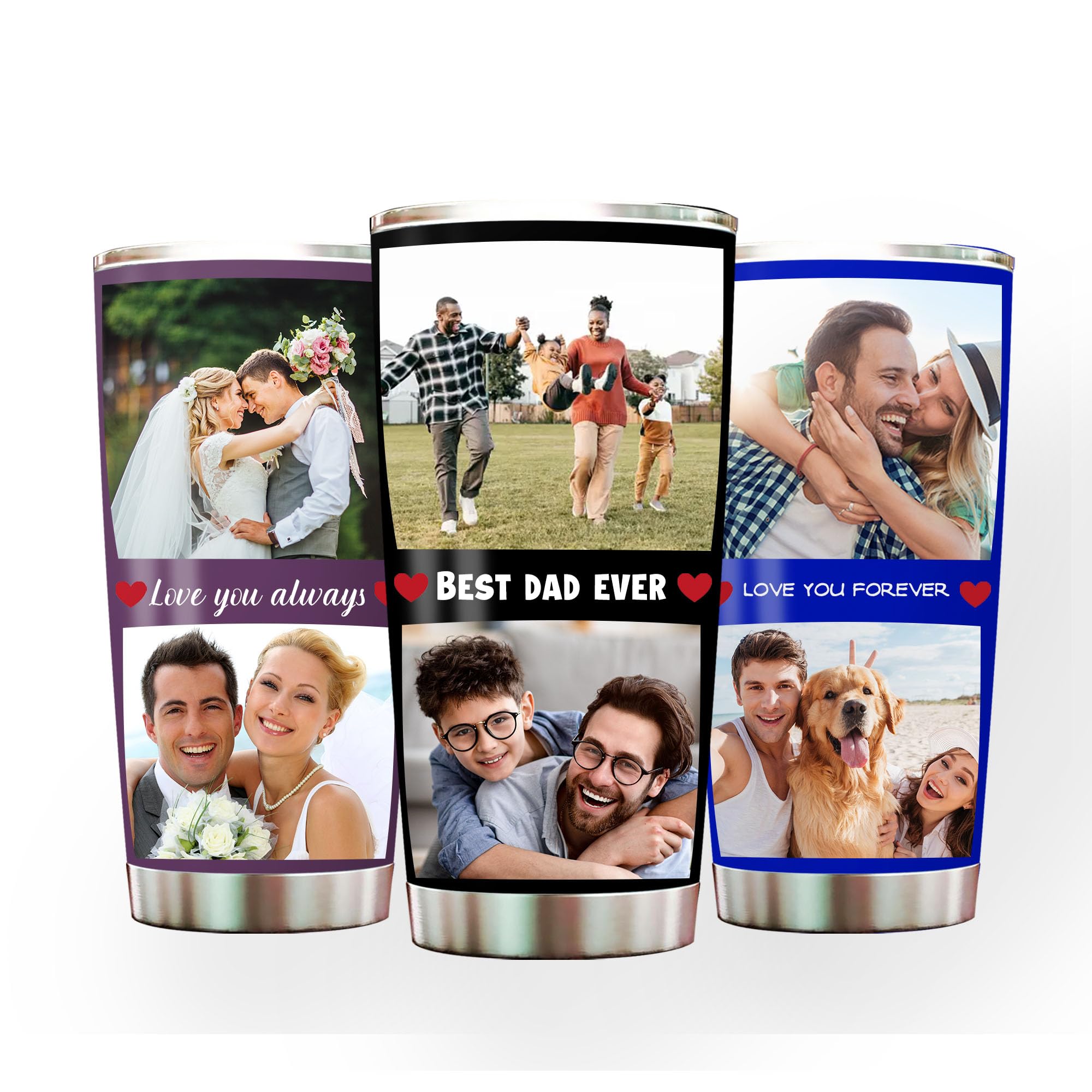 Personalized Photo Tumbler, Custom Coffee Mug Double Sides Print Stainless Steel Insulated Cup, Customized Travel Mug for Him Her Men Women Friends Gift for Valentine's Day Birthday Christmas