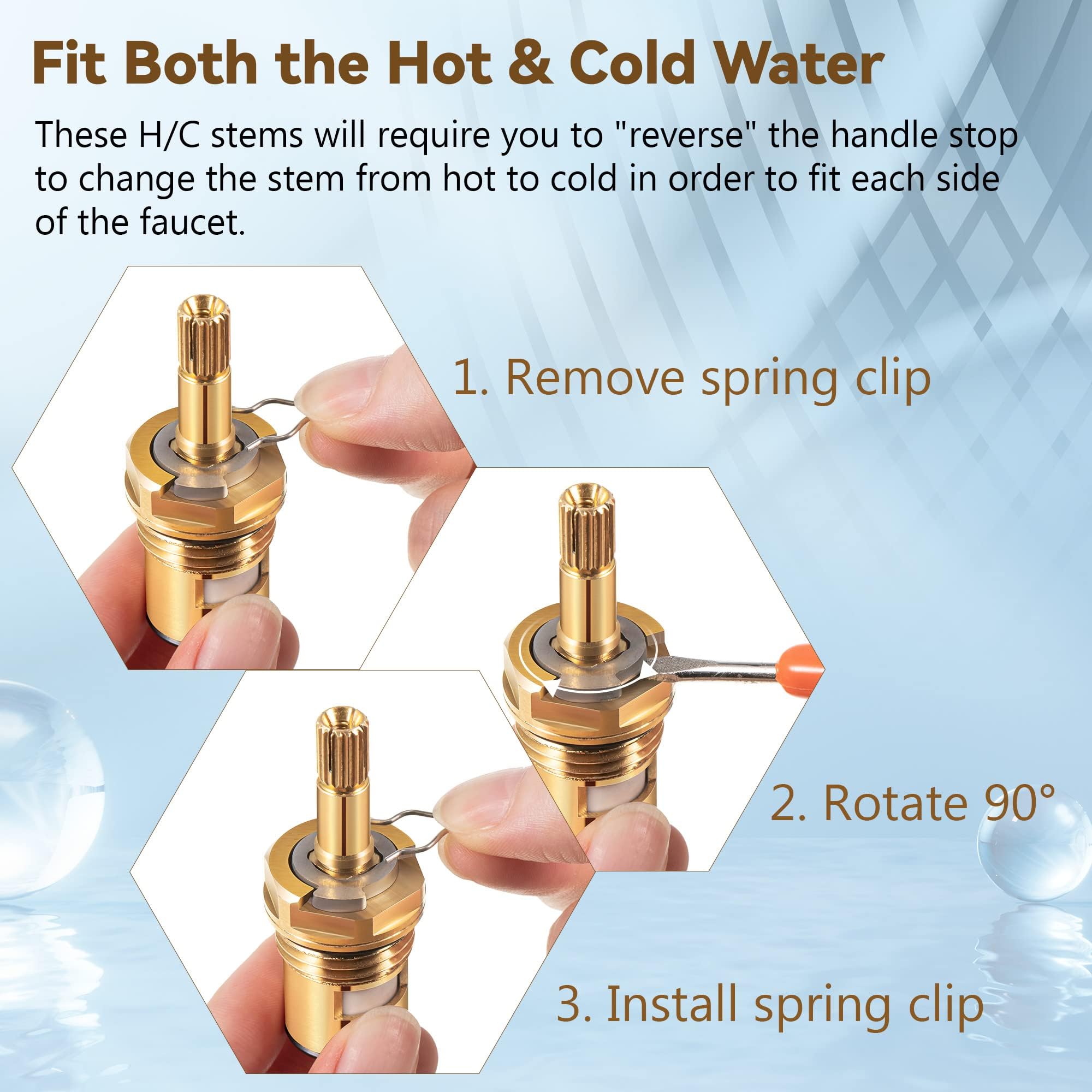 Enhon 2 Pack Faucet Cartridge Compatible with American Standard 994053-0070a or 994053-0070a/H Bathroom Kitchen Bathtub Faucet Stem Replacement, 4z-24h Hot and Cold Replacement Stem, Brass