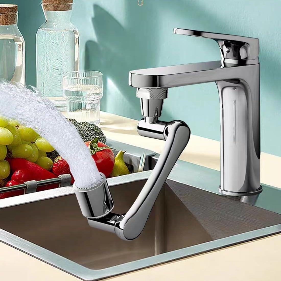 Kitchen Sink Aerator, Dual-function 2 Flow Big Angle Sink Sprayer Attachment, Faucet Replacement Part 55/64'' Female Thread, Chrome