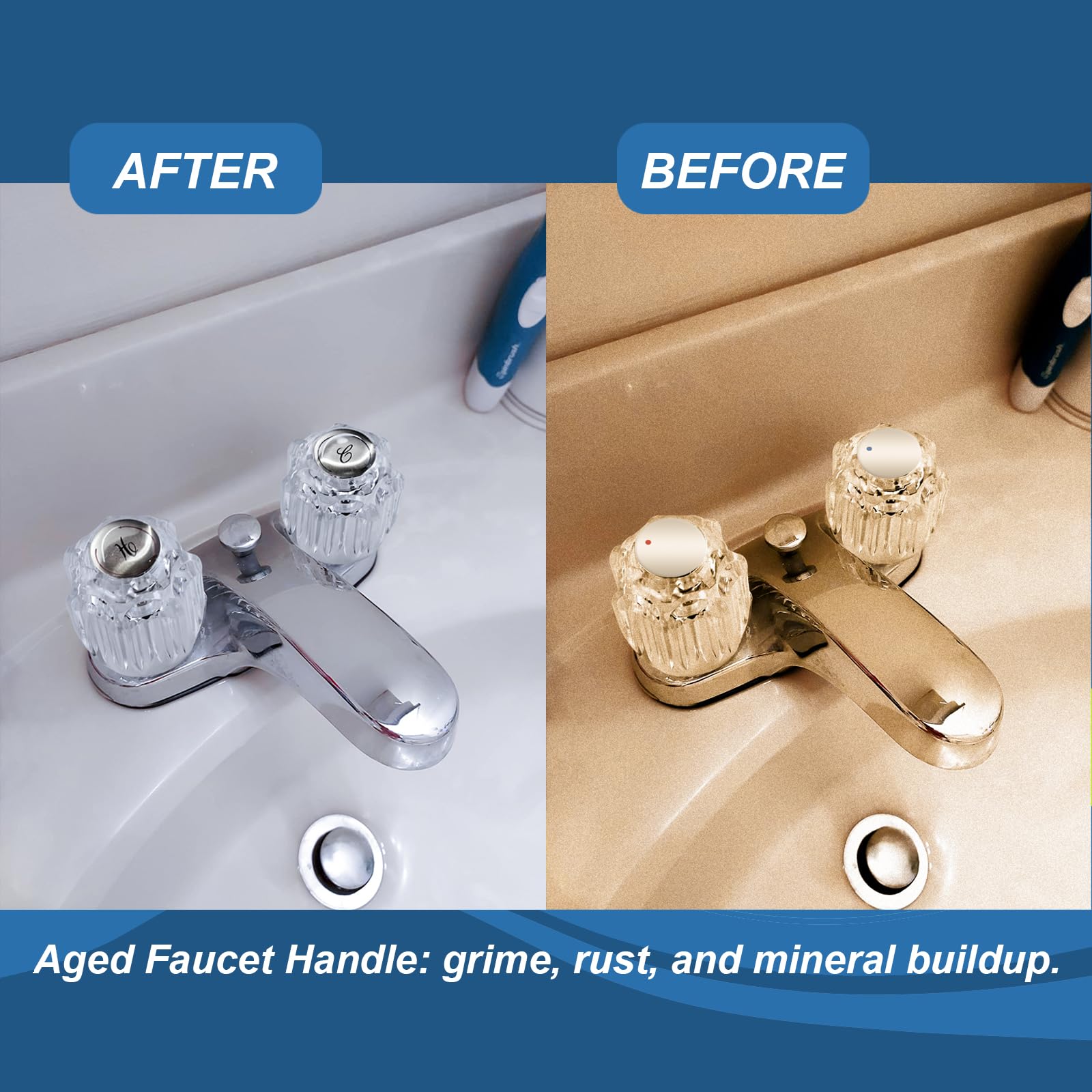 Grandiance Faucet Handles, Bathtub Faucet Knobs, Complete Faucet Rebuild Trim Kit Compatible with Delta/Delex faucets, Hot and Cold Faucet Replacement Handles in Clear Acrylic, 1 Kit