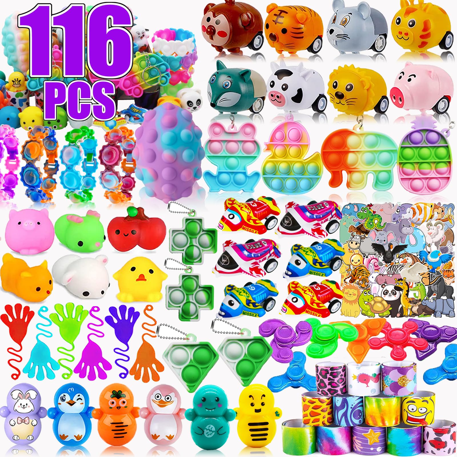116 Pcs Party Favors for Kids 4-8, Easter Egg Fillers, Pop Fidget Bulk Toys, Pinata Goodie Bag Stuffers, Treasure Box Toys, School Classroom Rewards, Treasure Chest Prizes, Goody Bag Filler