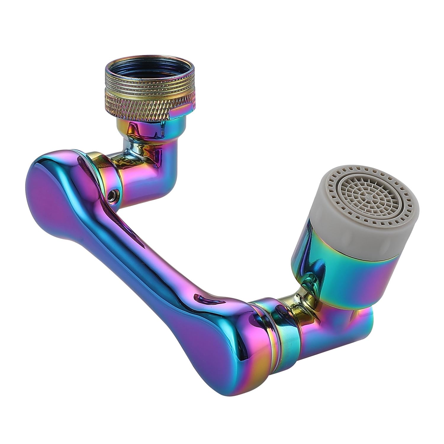 Genpe Faucet Extender, Large Angle Rotating Splash Faucet Aerator, Universal 1080 Swivel Robotic Arm Swivel Extension Kitchen Sink Aerator Extender with 2 Water Outlet Modes Rainbow Golden