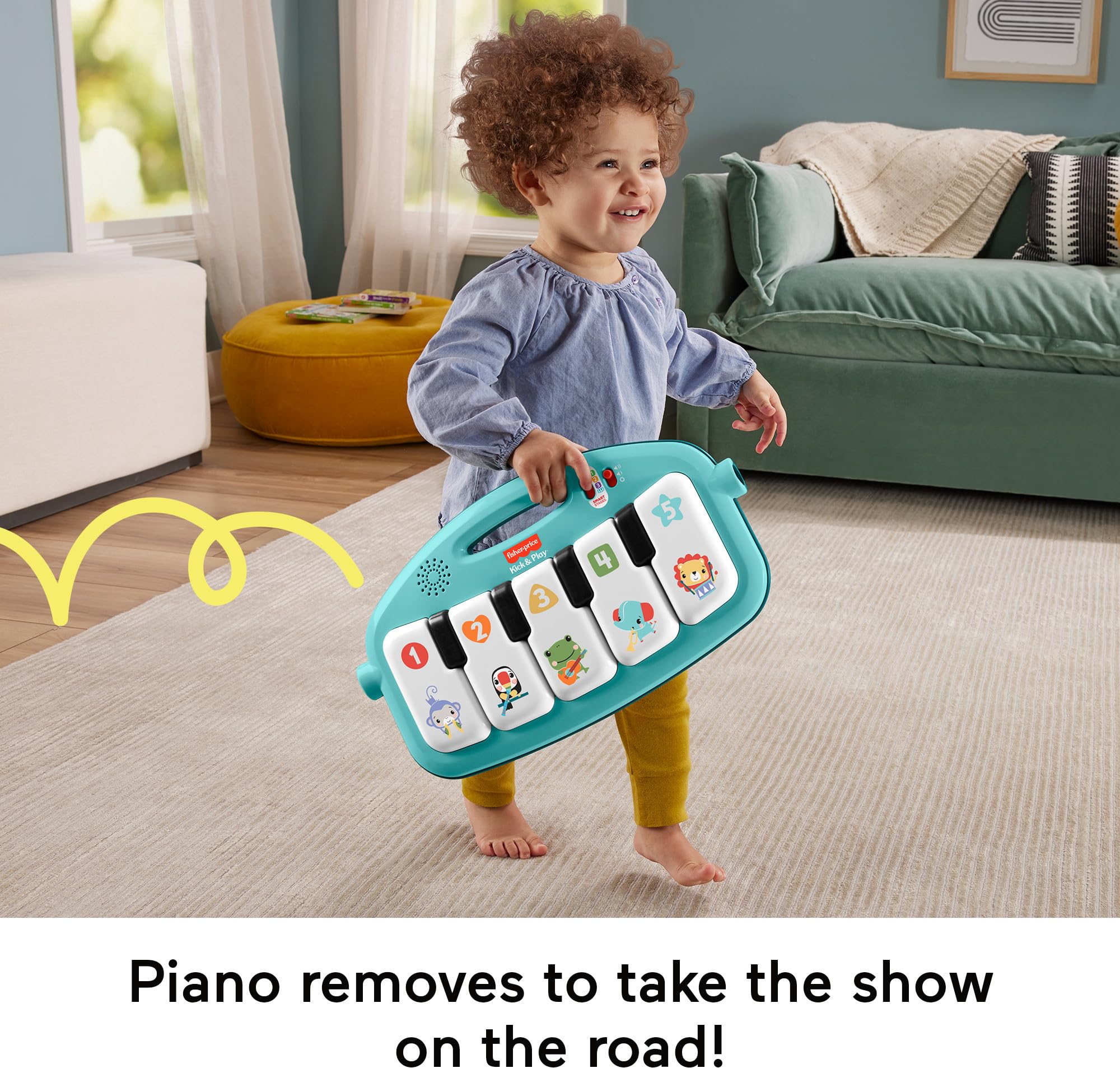 Fisher-Price Baby Playmat Glow and Grow Kick & Play Piano Gym, Blue Musical Learning Toy with Developmental Activities for Newborns 0+ Months