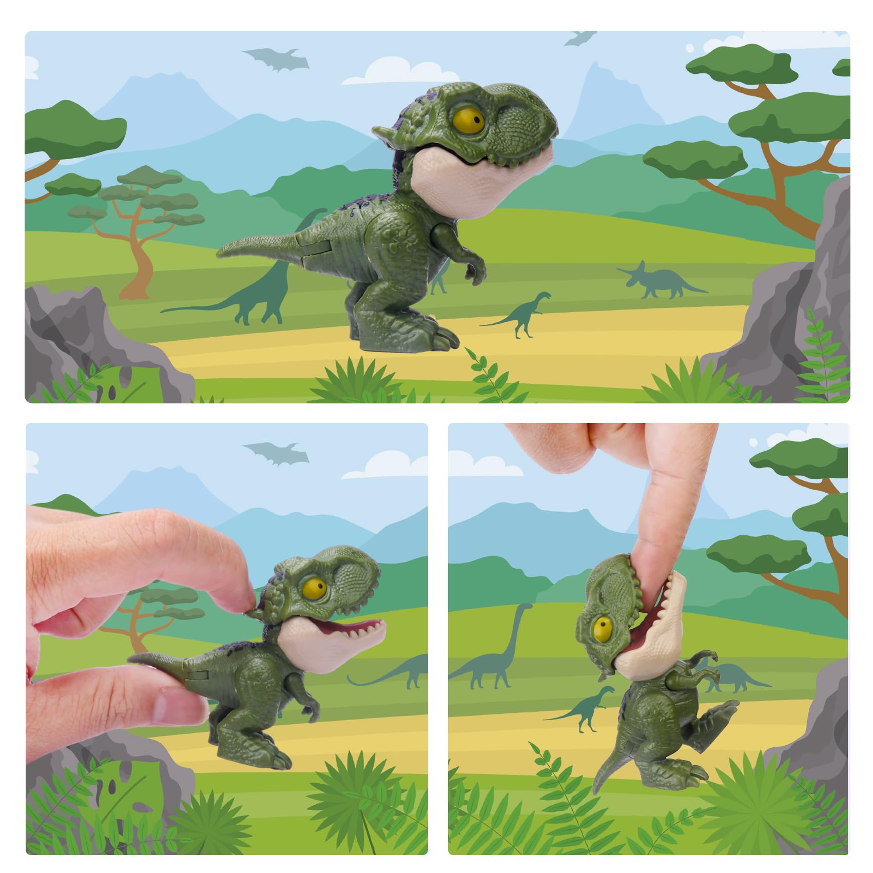 Ledorr 6PCS Biting Finger Dinosaurs Toy Dinosaurs Collectibles for Display, Fun Snap Squad Dino Toys for 3+ Year Old Kids Birthday Gift Dino Party Gift Decorate for Kids Easter Eggs Filler