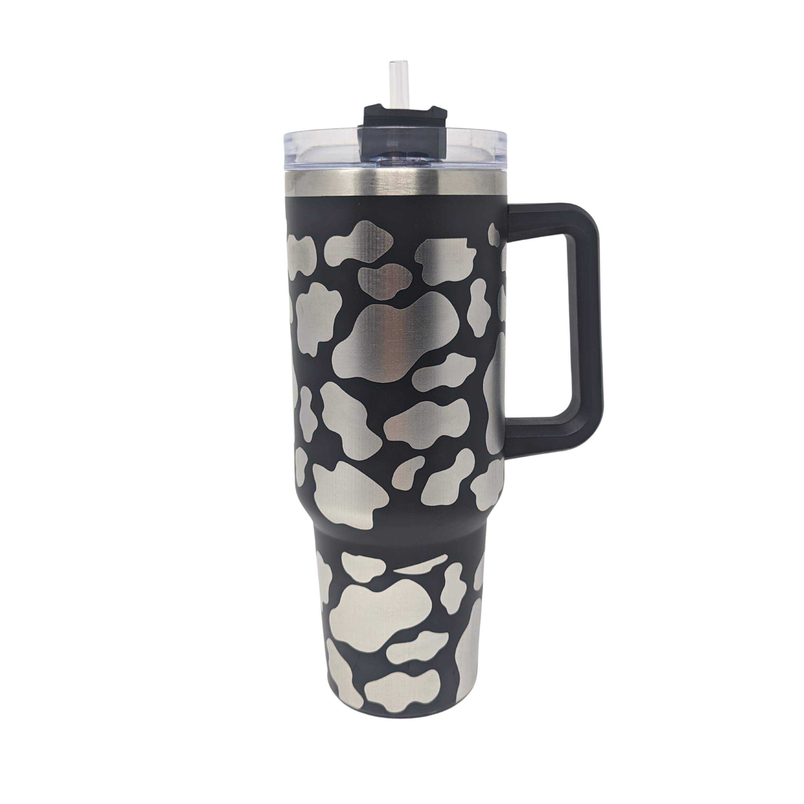 FTB Creative 40oz Custom Designed Tumbler, Double Wall Stainless Steel, with Lid and Straw (Black, Holy Cow)