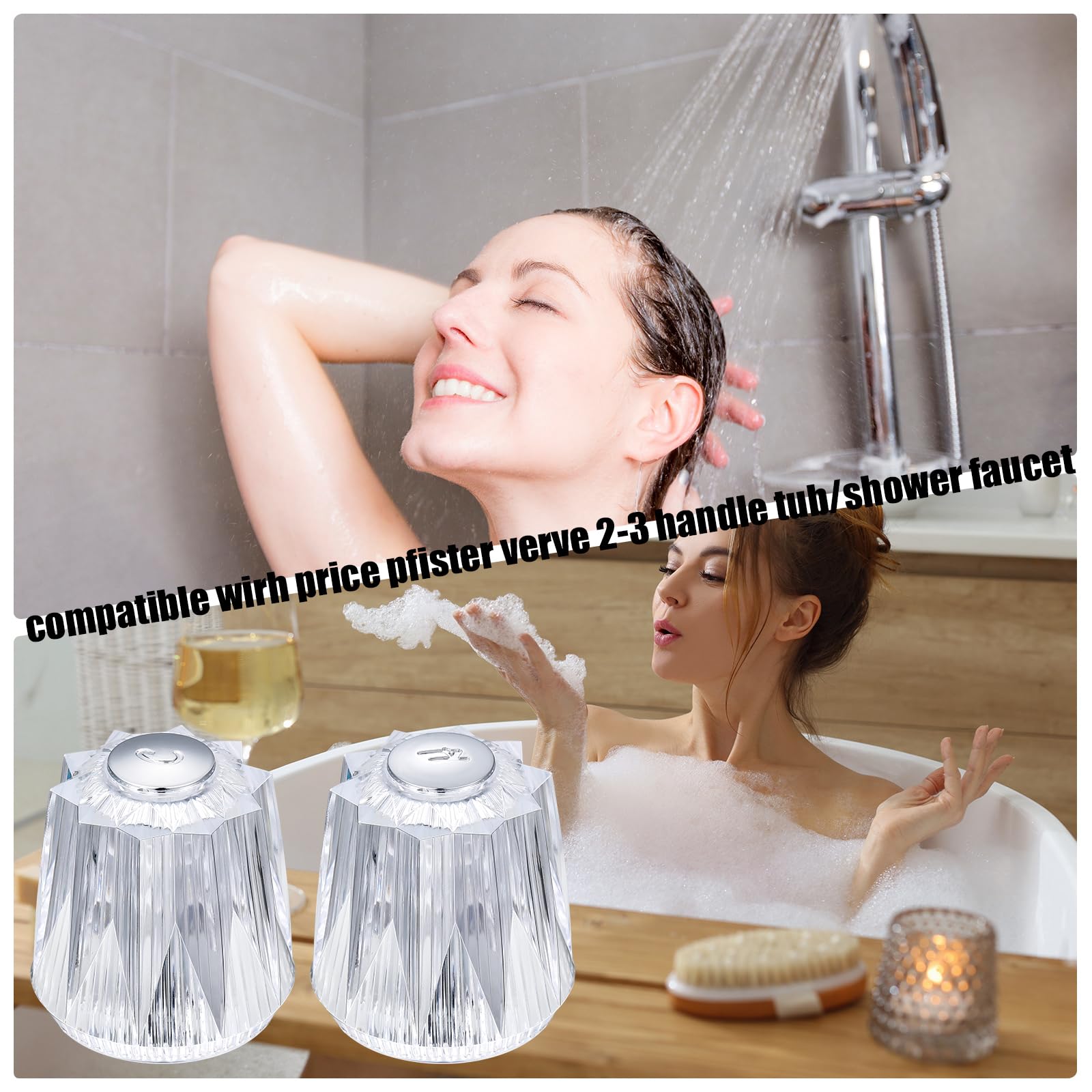 Kigley 4 Pcs Shower Faucets Handle Replacement Handles Shower Knob Replacement Compatible with Pfister Old Systems Bathtub, Clear (Novelty Style)