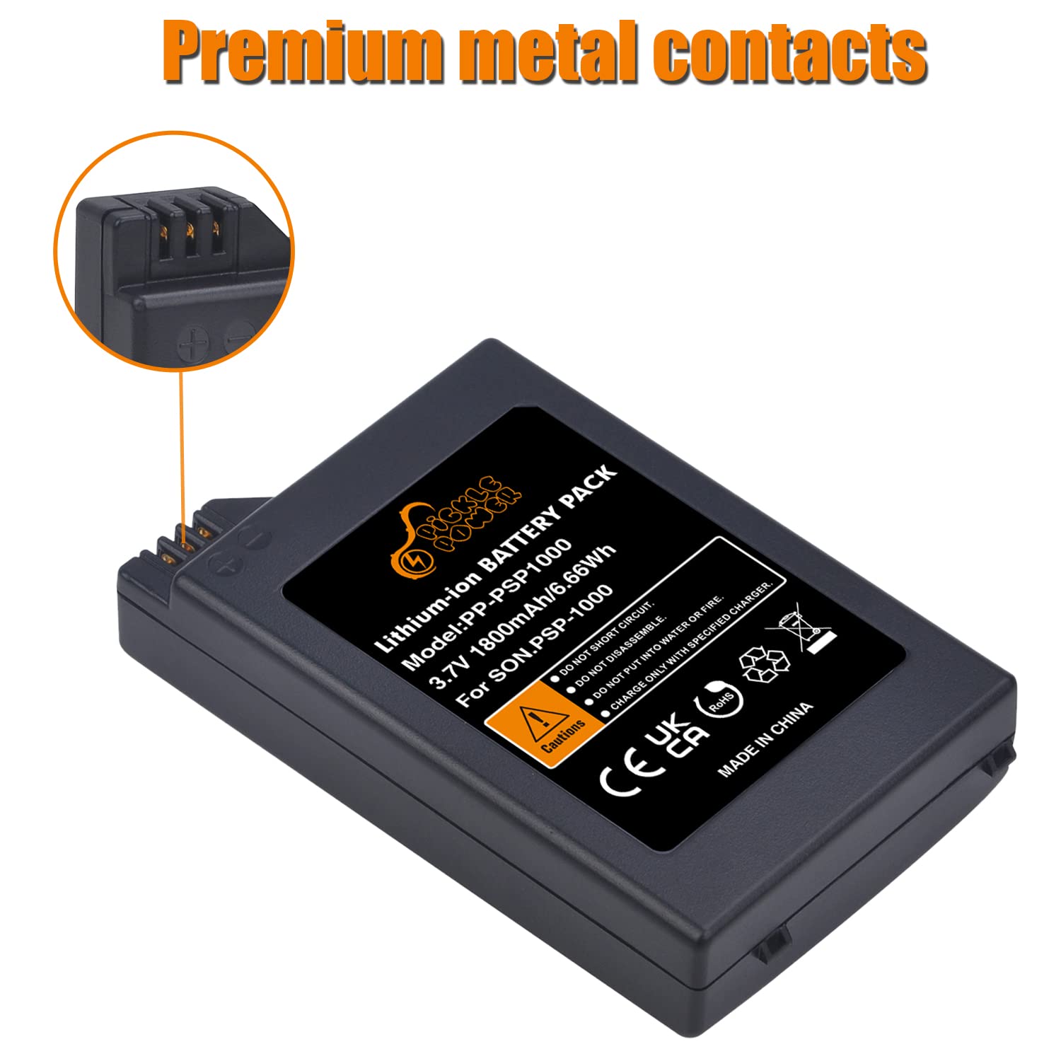 Pickle Power PSP 1000 Battery, 1800mAh PSP Battery and Charger Cable for Sony PSP 1000 PSP-110 (1001, 1002, 1003, 1004, 1005, 1006, 1007, 1008, 1010), PSP Fat Console