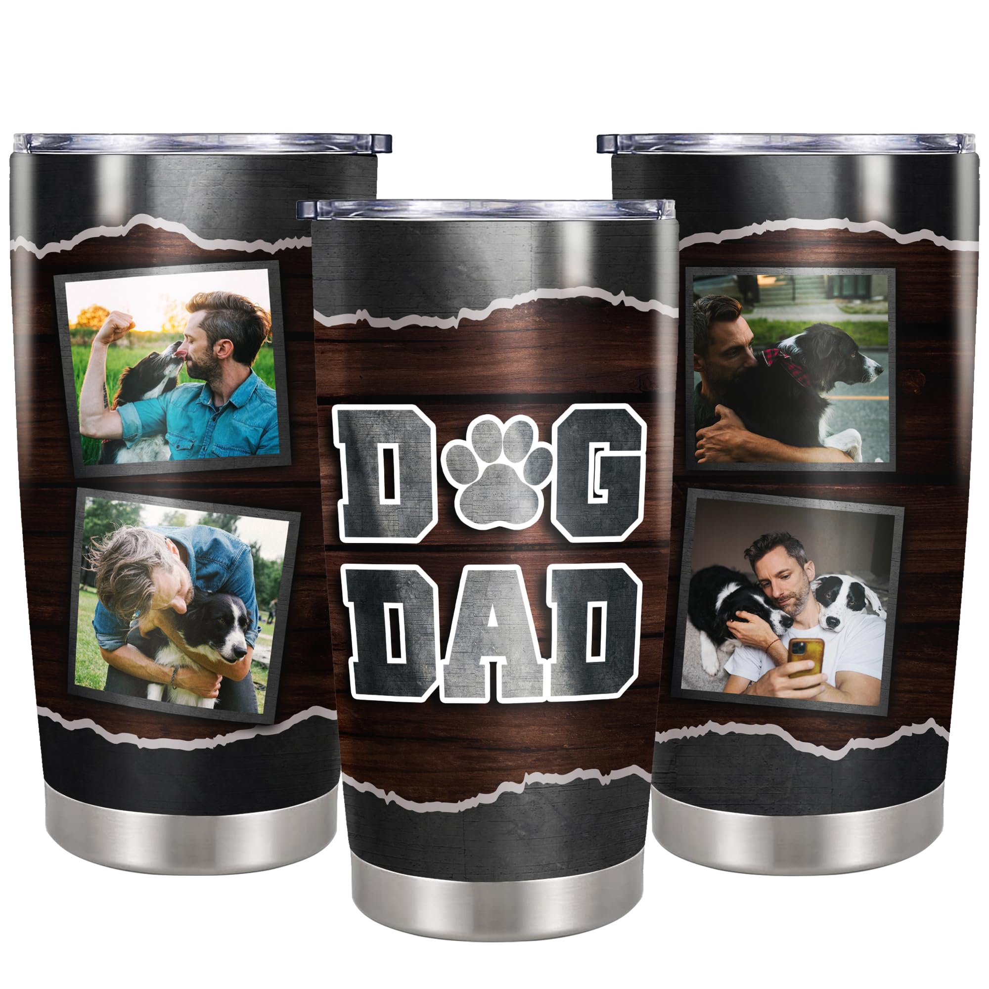 Personalized Dog Dad Tumbler Custom Photo Travel Coffee Mug Insulated Cup with Lids Stainless Steel 20 30 Oz Gifts for Men Dads from Best Pet Lovers Fathers Day