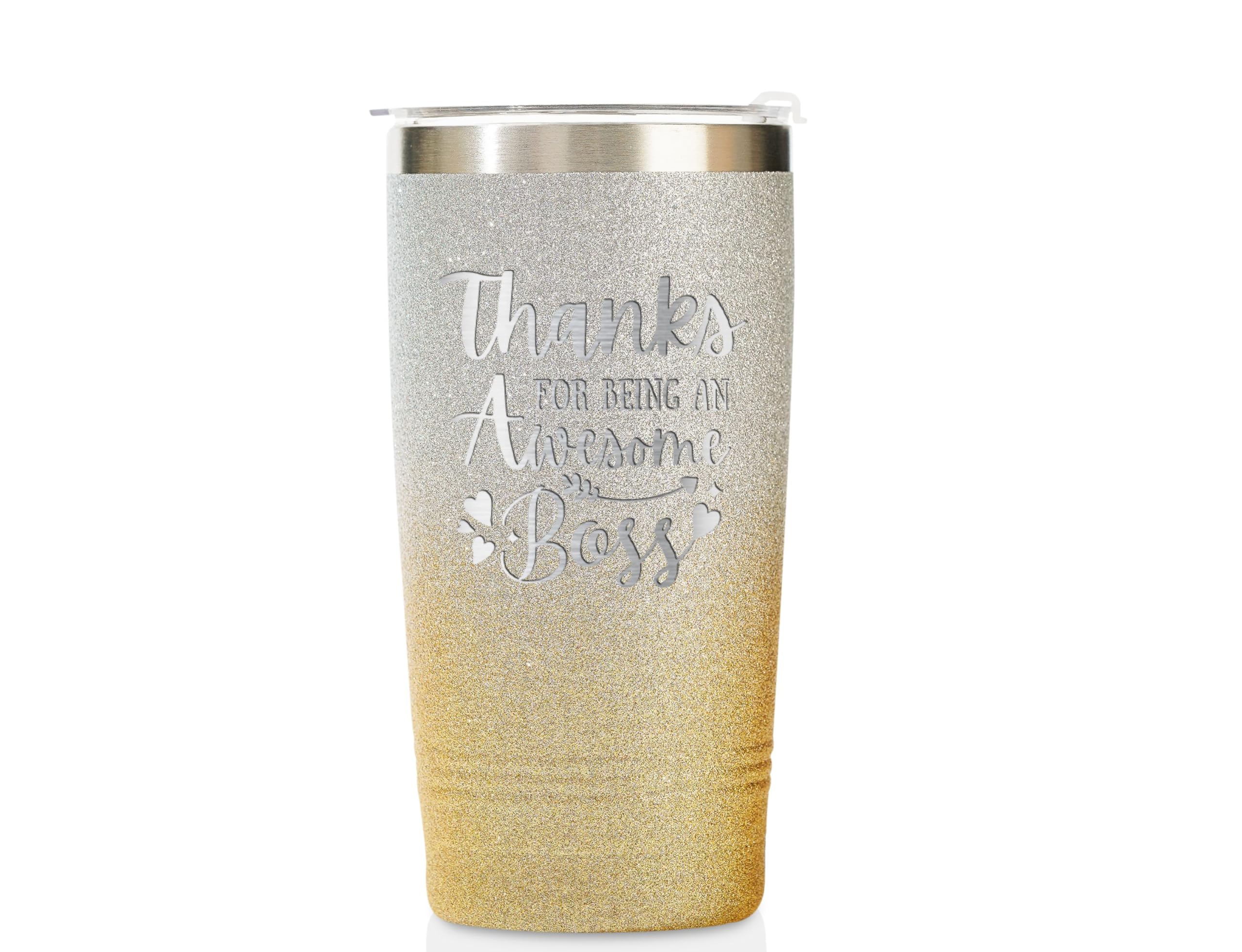 Onebttl Boss Gifts for Women, Thanks for Being An Awesome Boss, Appreciation Thank You Gifts for Boss Lady, Managers, Supervisors, Team Leaders, Wine Tumbler 20Oz, Glitter Gold & Silver