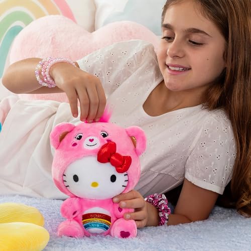Care Bears Hello Kitty Dressed As Cheer Bear 8" Fun-Size Plush - Soft, Huggable Bestie! β Good for Girls and Boys, Employees, Collectors, Ages 4+