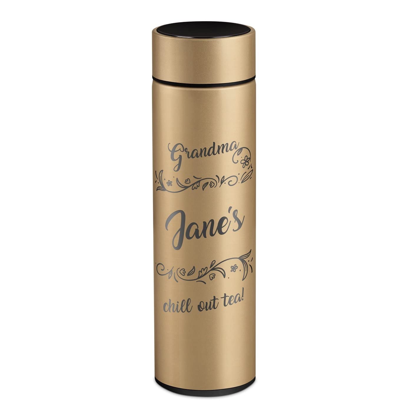 Maverton Travel Mug with engraving for woman - Customized Thermo mug for lady - Removable tea infuser - Lightweight design - LED Temperature Display - Personalized gadget for her - CHILL OUT