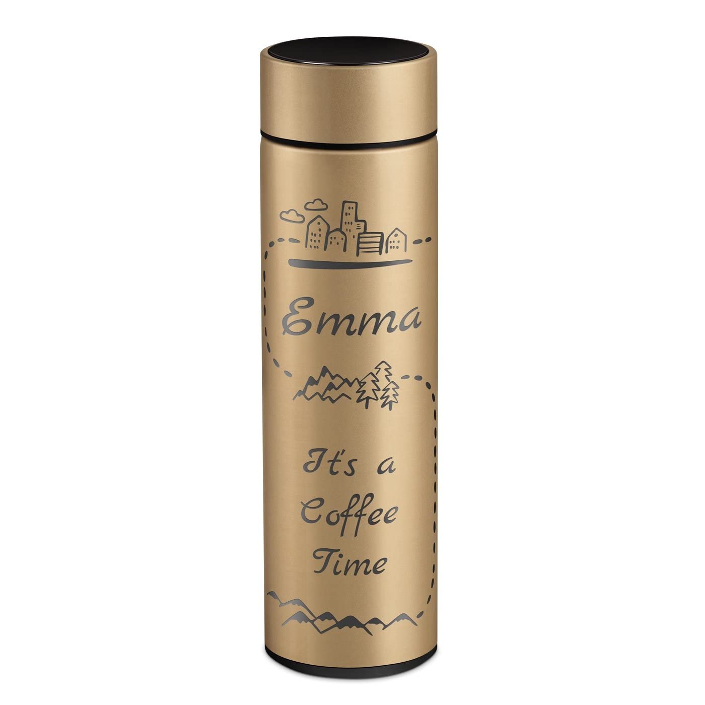 Maverton Travel Mug with engraving for woman - Customized Thermo mug for lady - Removable tea infuser - Lightweight design - LED Temperature Display - Personalized gadget for her - CITY