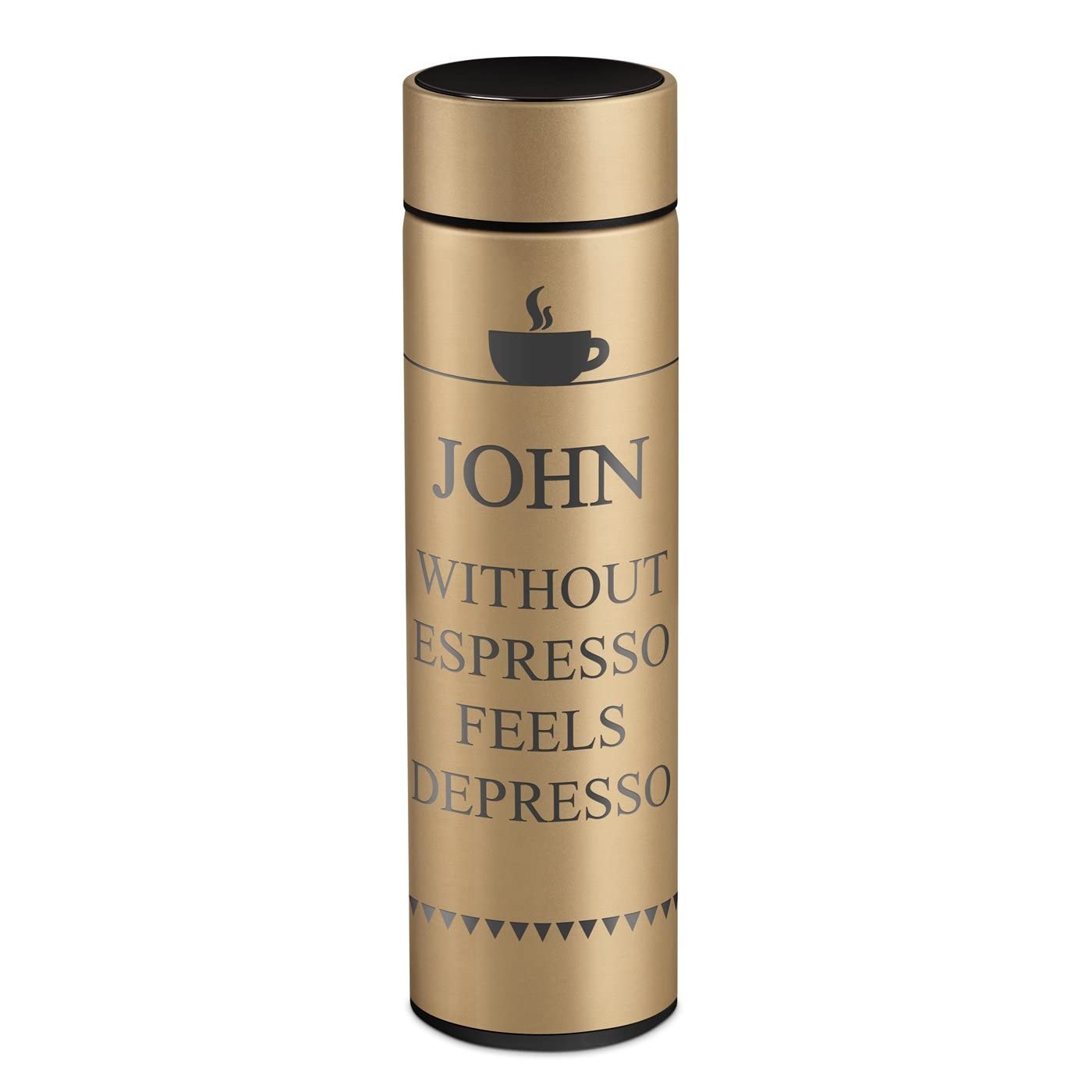 Maverton Personalized Travel Mug for man - Engraved 15,2 oz. vacuum insulated flask - Tea infuser - Gold Coffee Mug for Birthday - LED Temperature Display - Gadget for him - ESPRESSO