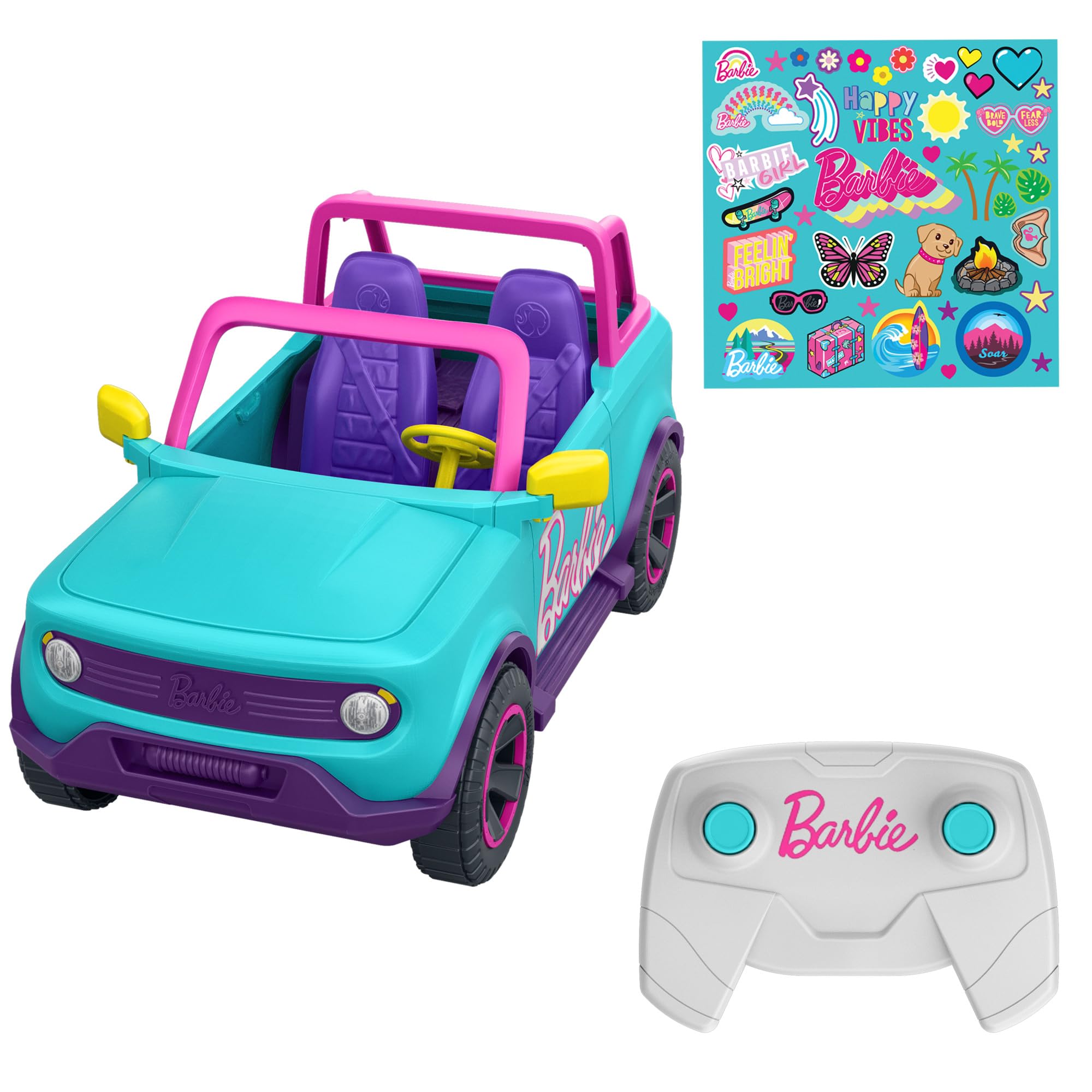 Barbie Hot Wheels RC SUV, Remote-Control Pink Vehicle That Fits 2 Fashion Dolls & Accessories, Includes Kid-Applied Stickers for Customization