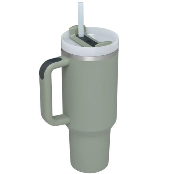 Buckshee 40 oz Tumbler With Handle and Straw Lid, Double Walled Vacuum Sealed Stainless Steel Insulated Travel mug, Travel Thermos for Hot and Cold Beverages (Bay leaf green)