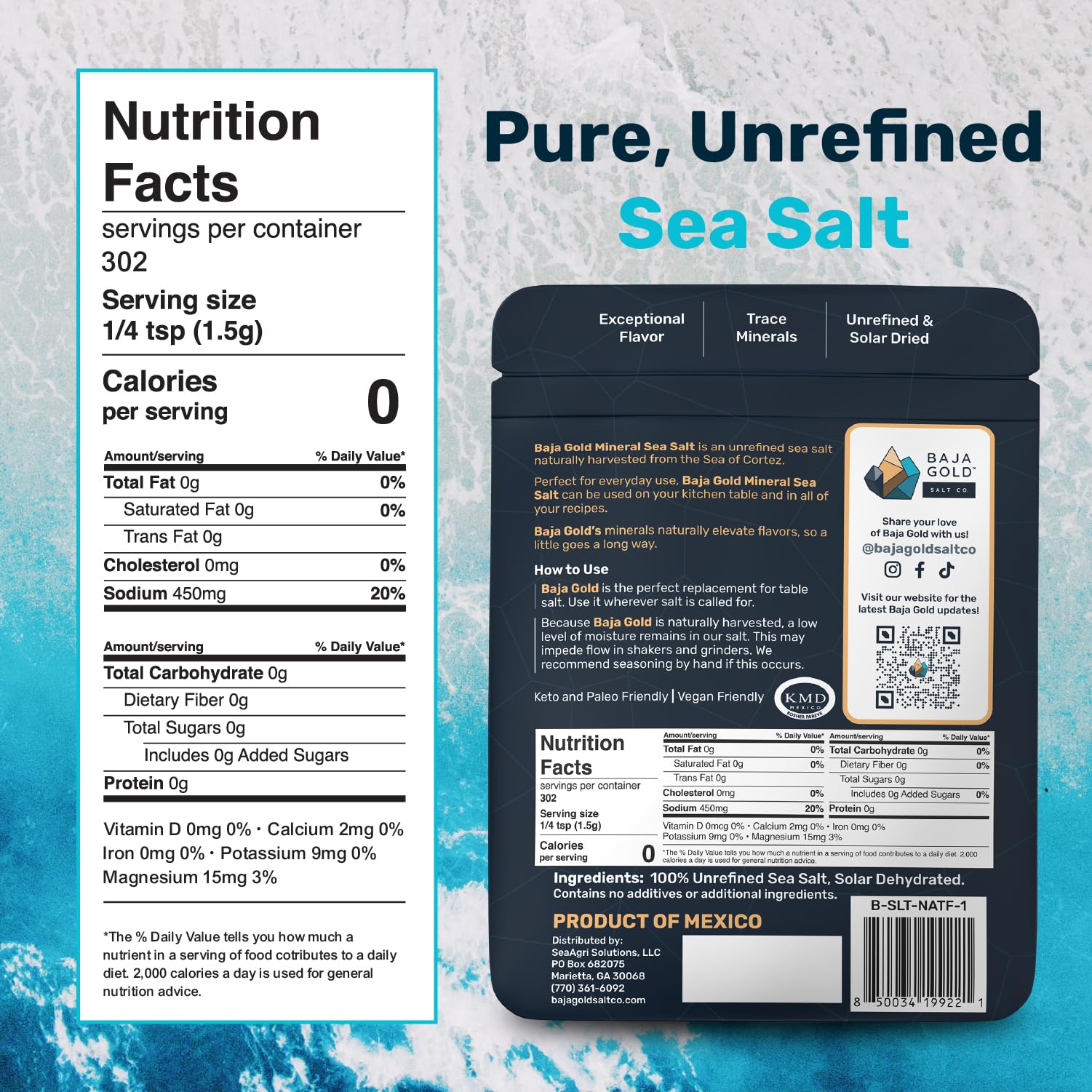 Baja Gold Mineral Sea Salt - Organic Natural Grain Salt for Cooking & Baking | Authentic Baja Salt | Ideal for All Culinary Creations | 1 lb. Resealable Bag, 300+ Servings