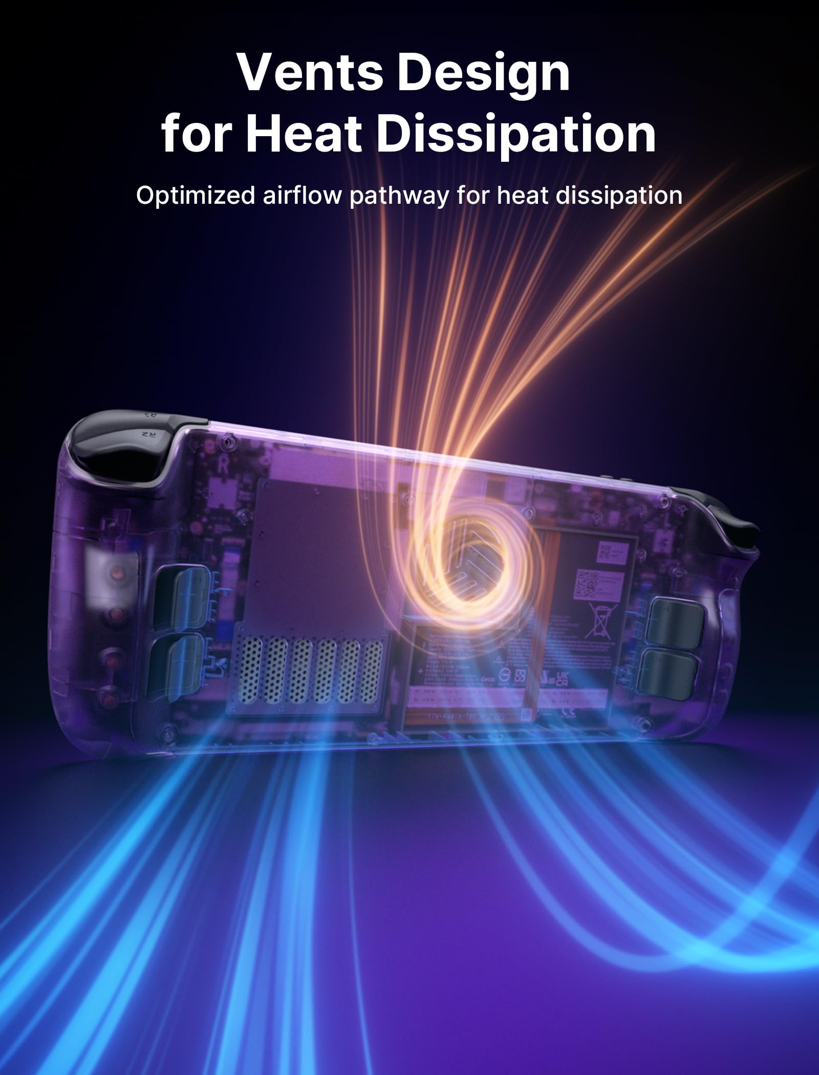 JSAUX Transparent Back Plate Compatible with Steam Deck LCD, DIY Clear Replacement Back Shell Case Compatible with Steam Deck LCD - PC0106 Vents Version [Purple]