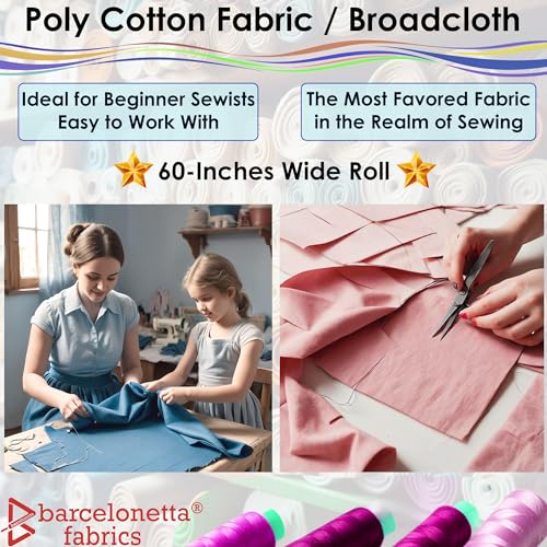 Barcelonetta | Poly Cotton Fabric for Sewing | Broadcloth Fabric | by The Yard | 60" Wide Roll | Lightweight, Breathable | Lining, Home Textile, Skirts, Tote Bags (Pink White Dot, 2 Yard)
