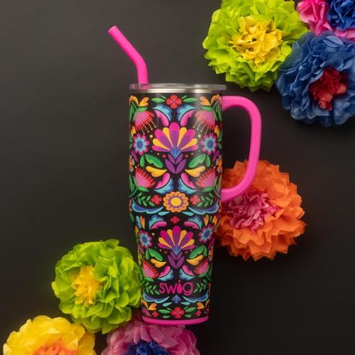 Swig Life 40oz Mega Mug, 40 oz Tumbler with Handle and Straw, Cup Holder Friendly, Dishwasher Safe, Extra Large Insulated Tumbler, Stainless Steel (Caliente)