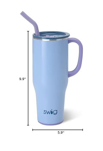 Swig Life 40oz Mega Mug, 40 oz Tumbler with Handle and Straw, Cup Holder Friendly, Dishwasher Safe, Extra Large Insulated Tumbler, Stainless Steel (Bay Breeze)
