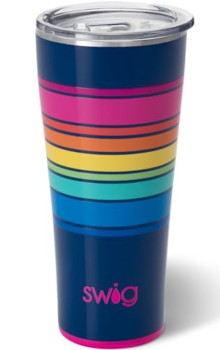 Swig Life 32oz Insulated Tumbler, Travel Coffee Tumbler with Lid, Cup Holder Friendly Travel Coffee Mug, Stainless Steel Thermos with Lid (Electric Slide)