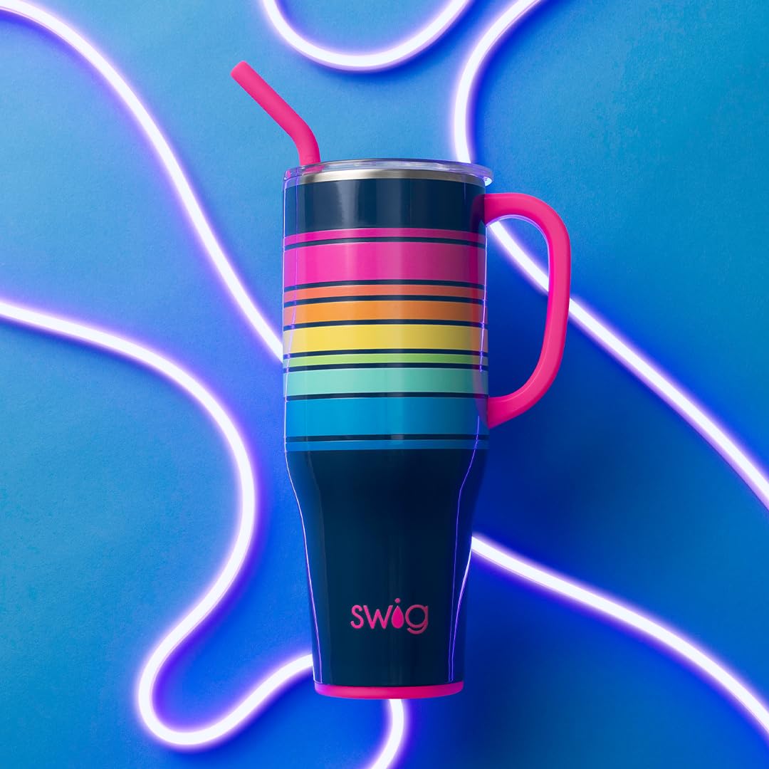 Swig Life 40oz Mega Mug, 40 oz Tumbler with Handle and Straw, Cup Holder Friendly, Dishwasher Safe, Extra Large Insulated Tumbler, Stainless Steel (Electric Slide)