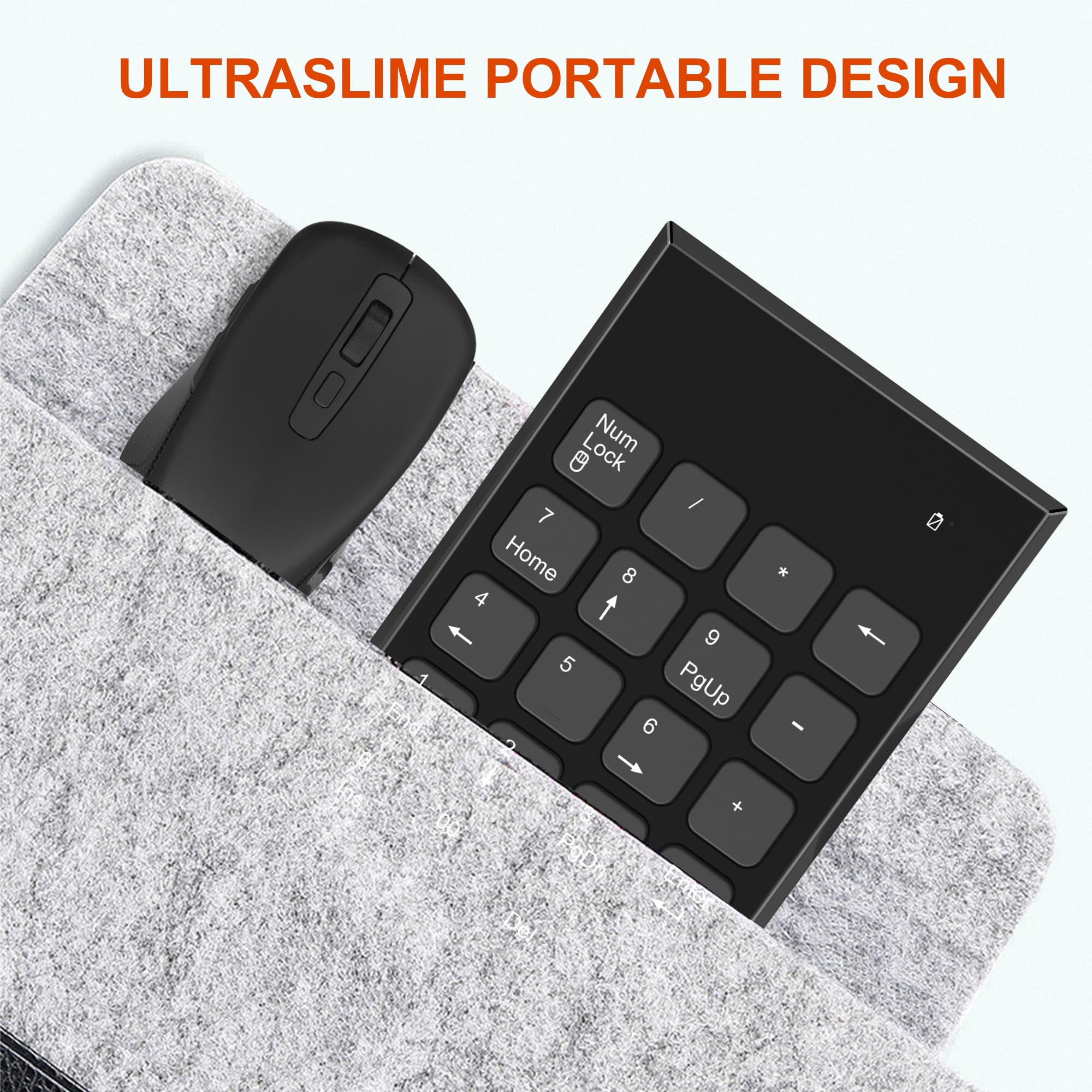 Wireless Number Pad and Mouse, 19 Keys Portable Ultra Slim 2.4GHz 10 Key USB Keypad and 3 Adjustable DPI Silent Mouse Set for Laptop, Notebook, Desktop, PC Computer - Use One USB Receiver