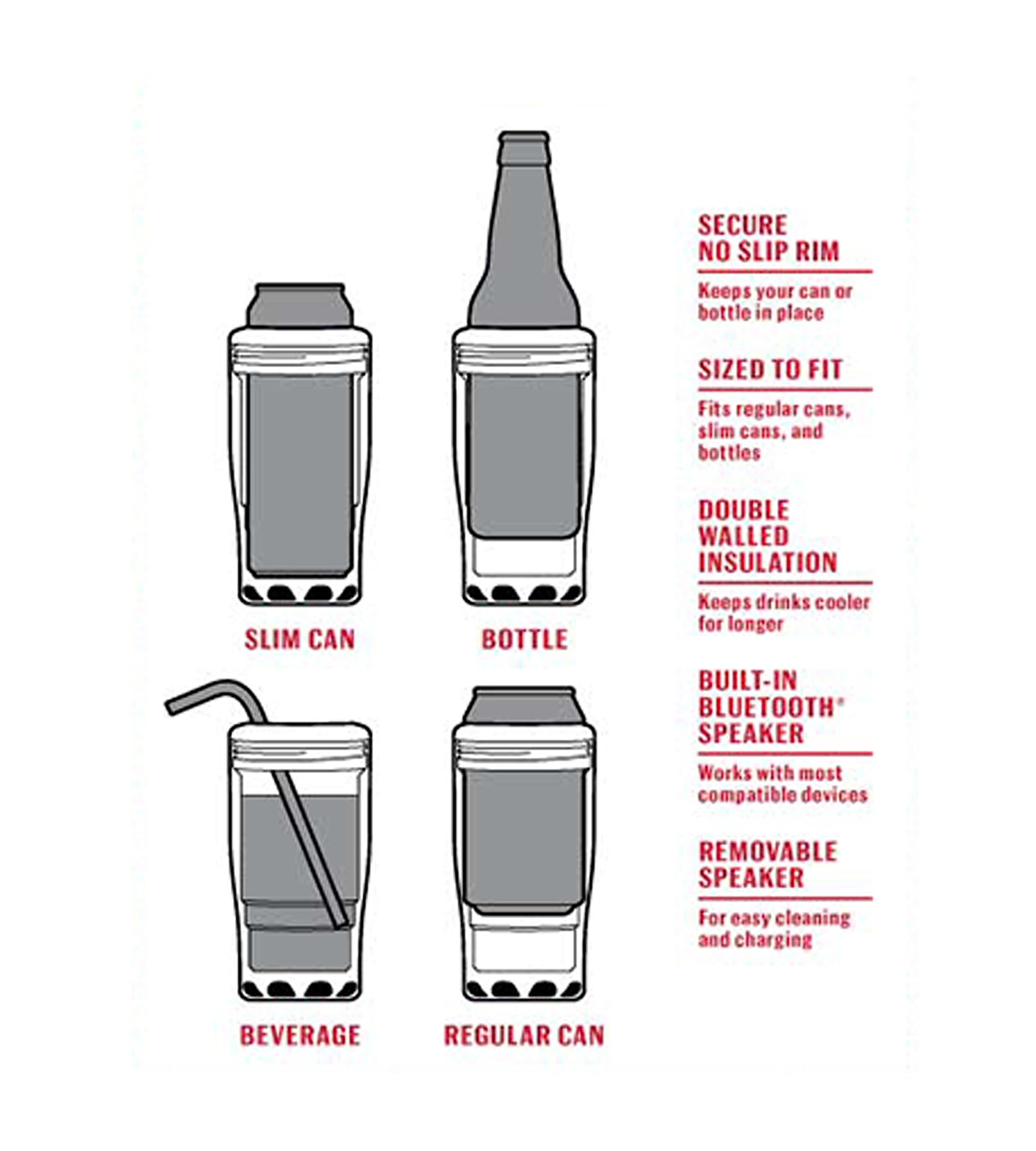 Budweiser Can/Bottle Cooler Built-in Bluetooth Speaker - Double Insulated Beverage Holder, Portable Cooler, Bluetooth 5.0 Technology, 100% Leak Proof,12 or 16 oz Cans, Regular or Slim Cans