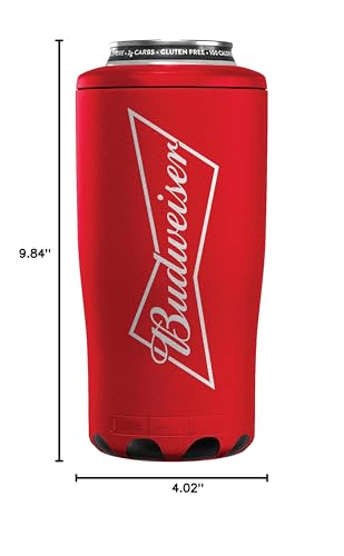 Budweiser Can/Bottle Cooler Built-in Bluetooth Speaker - Double Insulated Beverage Holder, Portable Cooler, Bluetooth 5.0 Technology, 100% Leak Proof,12 or 16 oz Cans, Regular or Slim Cans
