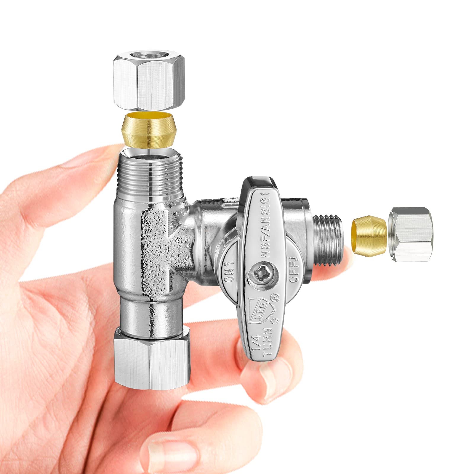Tee Stop Valve Add-A-Tee Valve, 3/8" Compression Faucet T Adapter Connector Splitter for Dishwasher Washing Machine Toilet Supply Line(3/8x3/8x3/8)