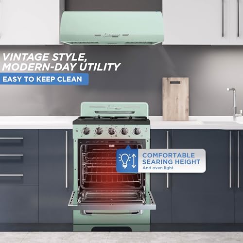 Unique Appliances UGP-24CR LG Classic Retro Freestanding Gas Convection Oven Light, Range with 4 Burners, 24", Summer Mint Green
