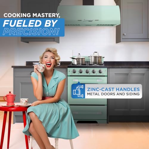 Unique Appliances UGP-24CR LG Classic Retro Freestanding Gas Convection Oven Light, Range with 4 Burners, 24", Summer Mint Green
