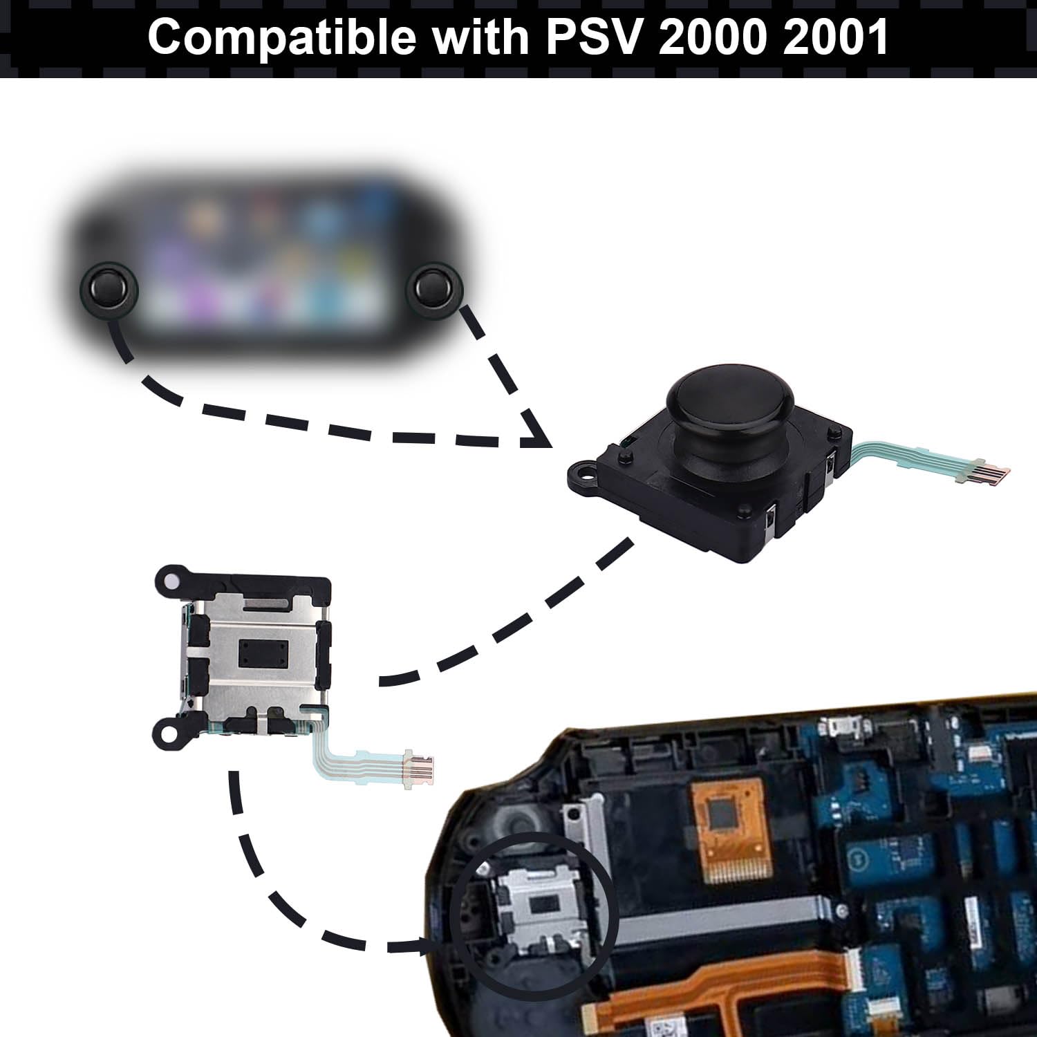 Ikpek 2-Pack Joysticks Replacement for PS Vita 2000 2001, Analog 3D Thumb Stick with Thumbstick Grips & Screws for PSV 2000