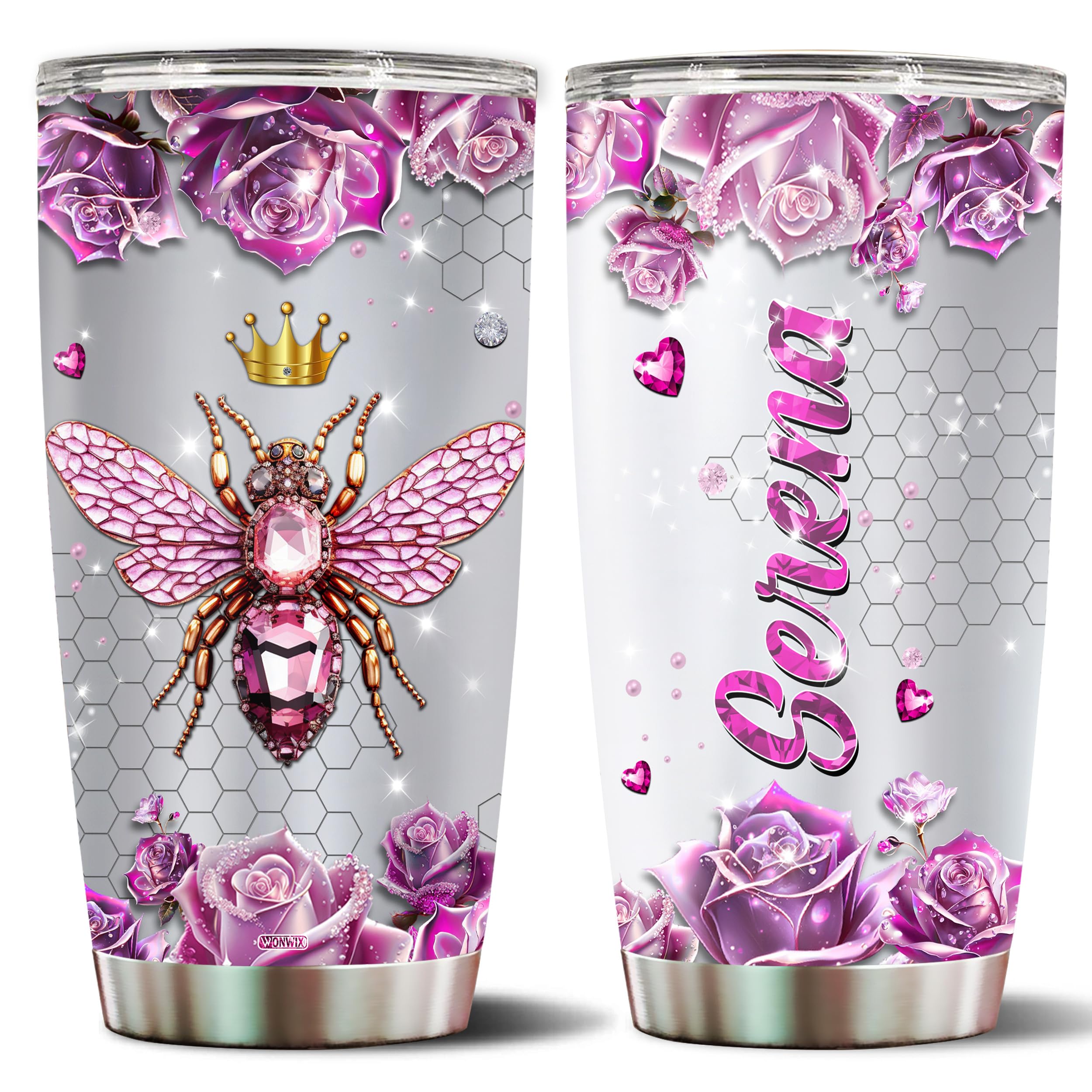 WONWIX Personalized Queen Bee Gifts for Women Insulated 20oz Stainless Steel Gift for Girls, Wife, Daughter Bee Lovers, Water Bottle, Travel Cups Tumblers Christmas Birthday Mother's Day Valentine