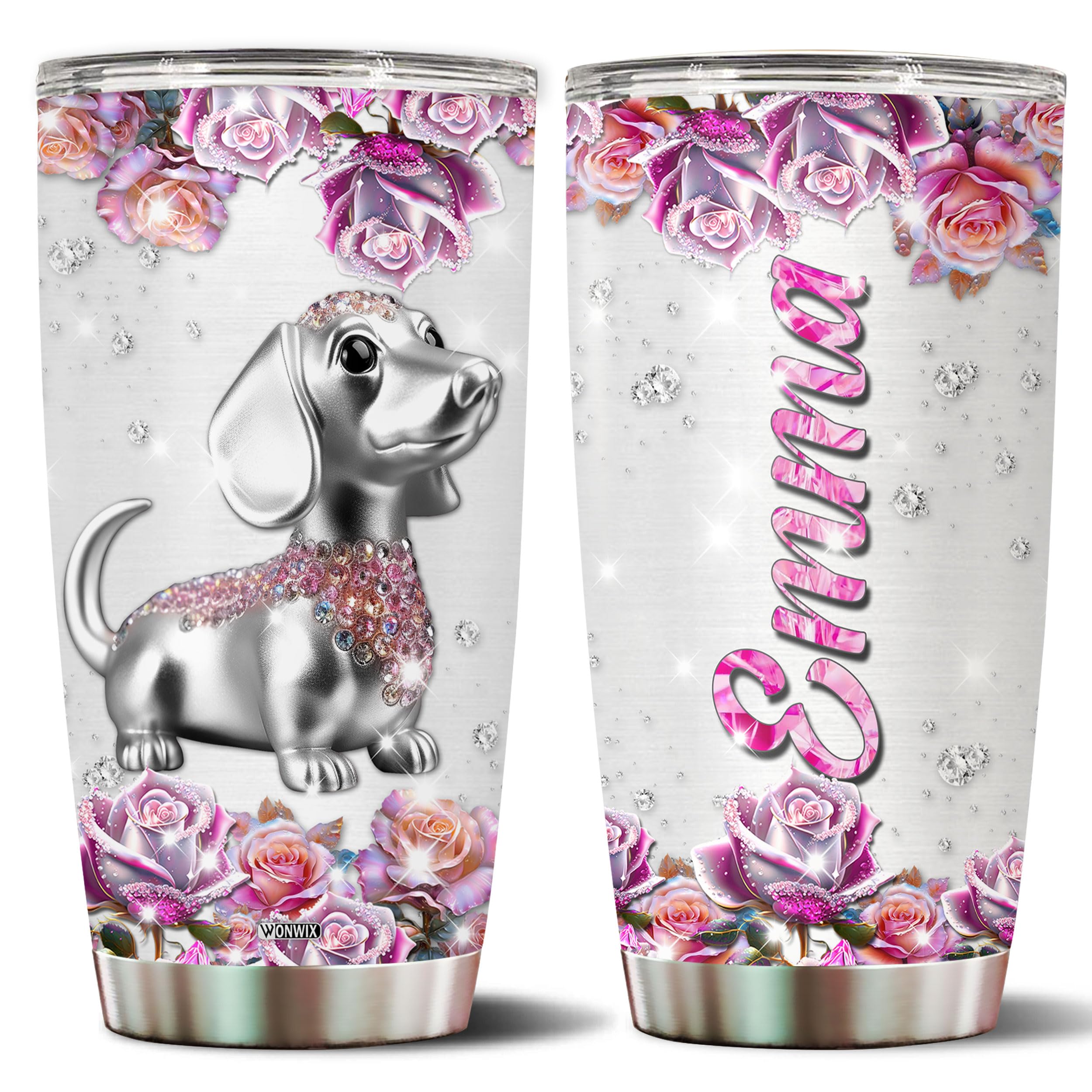 WONWIX Personalized Dachshund Themed Gifts for Women, Girls, Wife, Daughter, Insulated Stainless Steel Tumbler, Mug, Cup, Water Bottle, Perfect for Christmas, Birthday, Mother's Day, Valentine