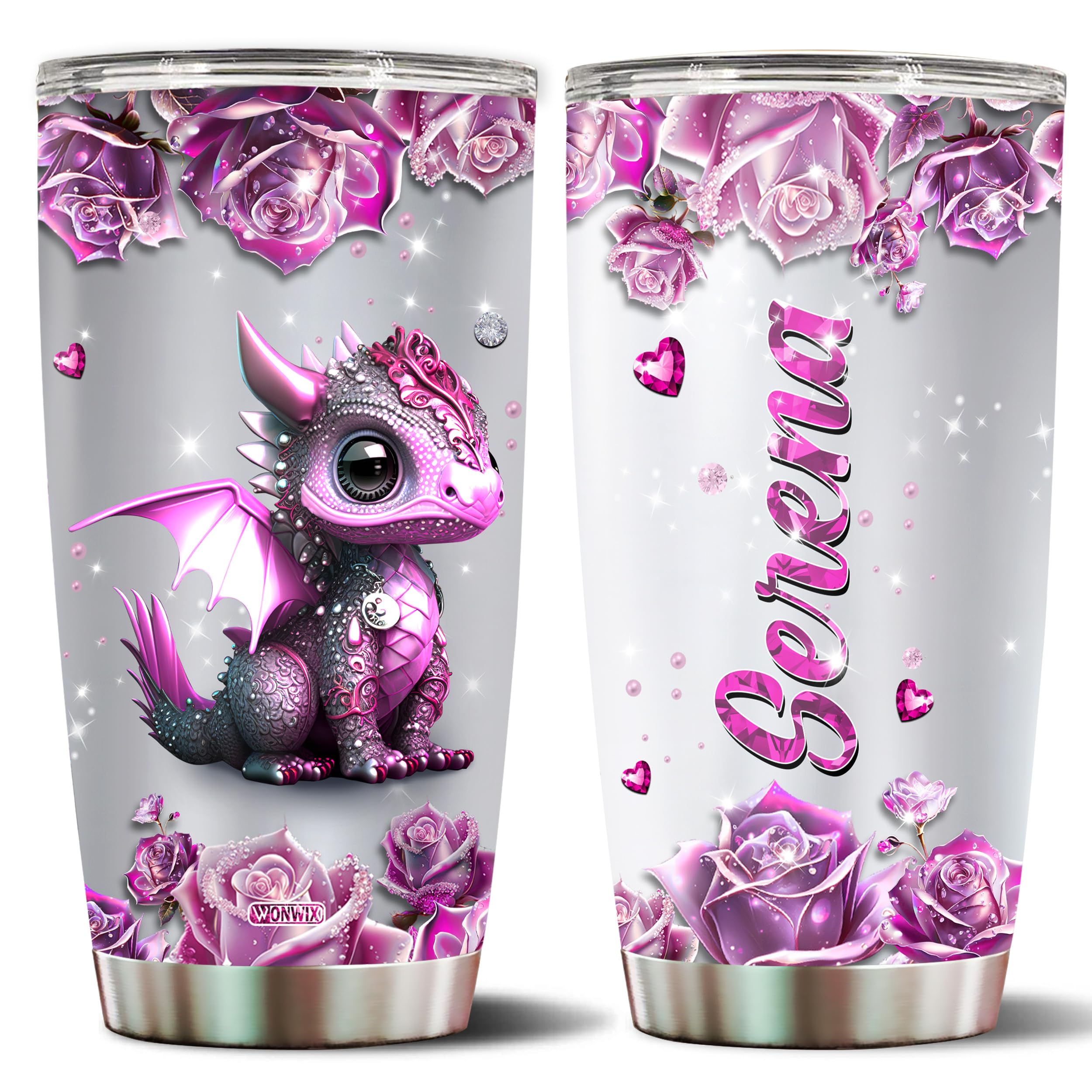 WONWIX Personalized Dragon Gifts for Women, Girls, Insulated Stainless Steel Coffee Cup, Travel Mug, Tumbler, Water Bottle, Perfect for Christmas, Birthday, Mother's Day, Valentine 20oz Thermos