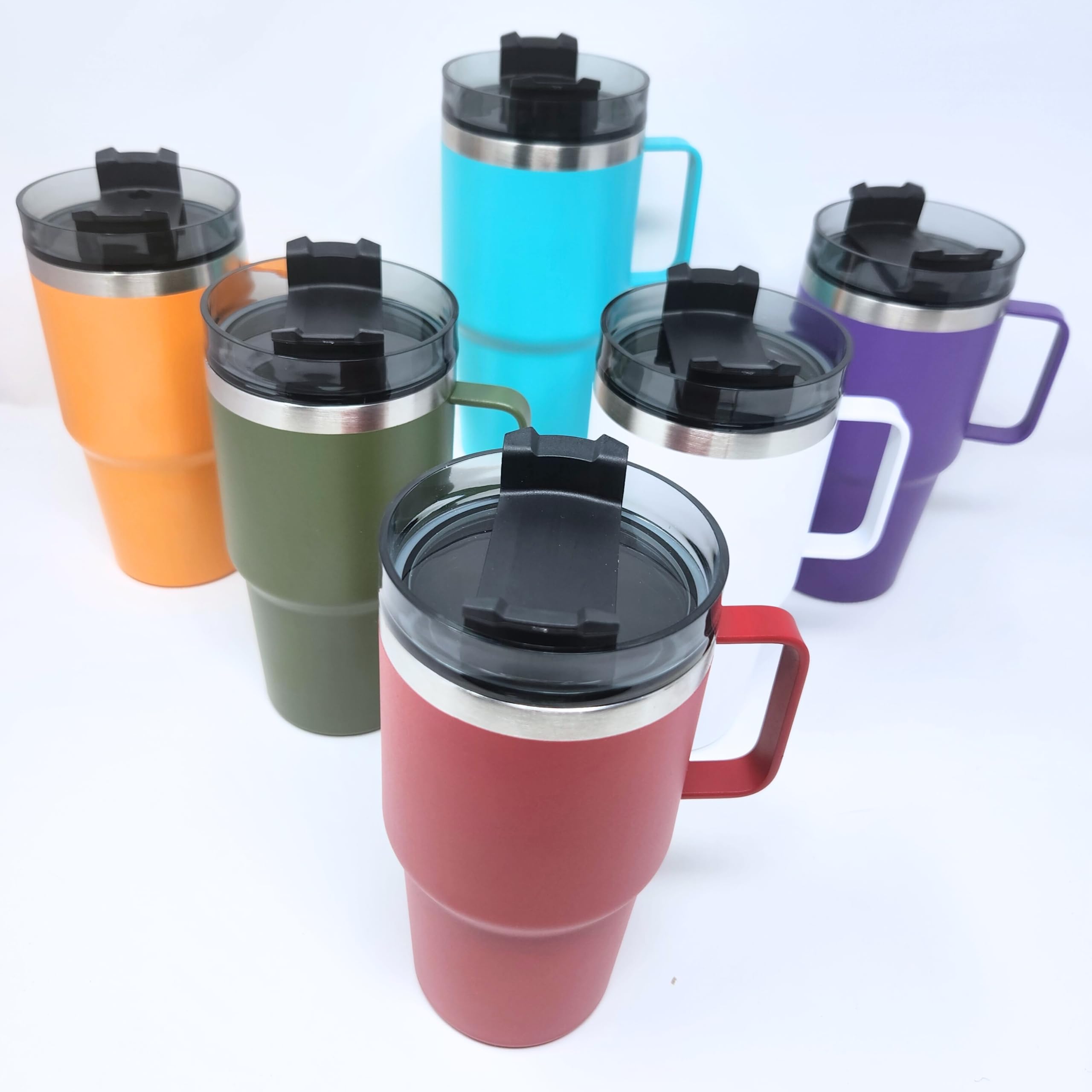 FTB Creative 20oz Insulated Tumbler Mug, Double Wall Stainless Steel, with Lid, Straw and Handle (Army Green)