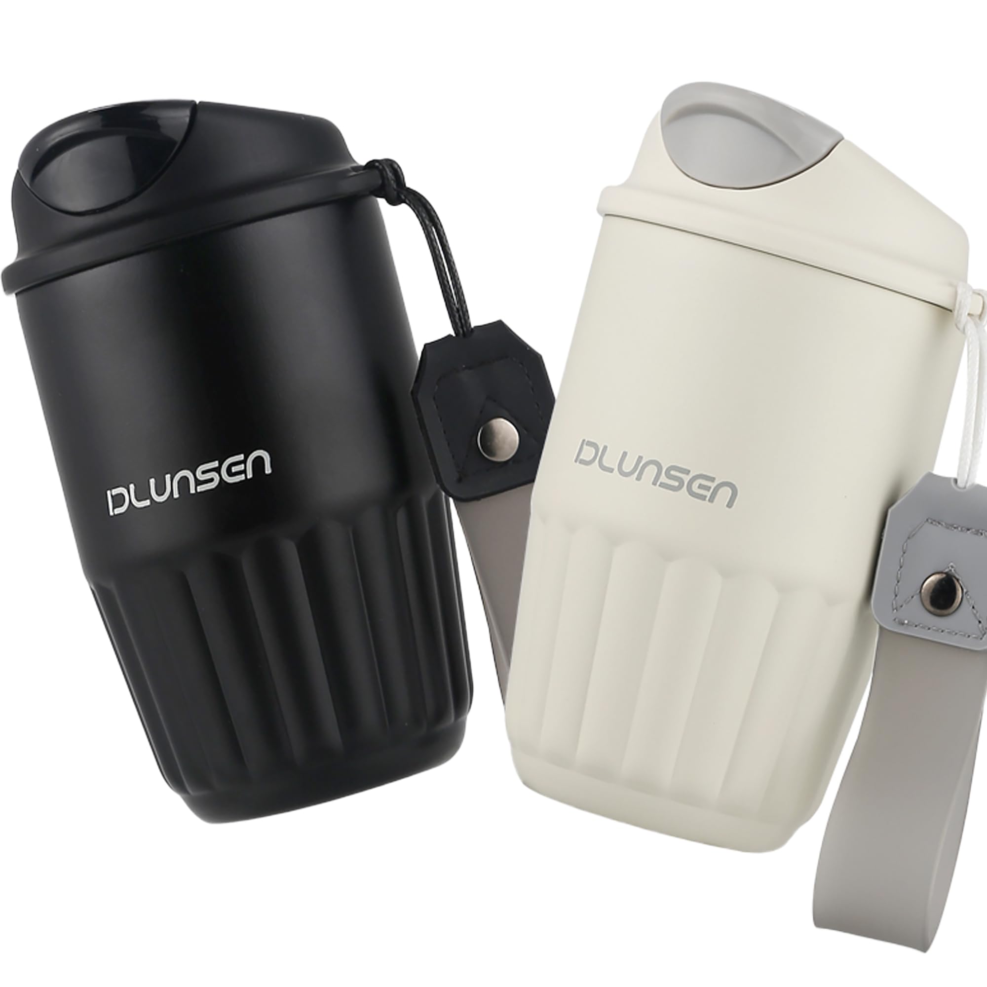 Dlunsen Travel Cup Insulated Coffee Thermal Cup, 14oz Upgraded Double Walled Water Glasses, Vacuum Insulation Stainless Steel with Leak-Proof Lid Tumbler Mug, Reusable Cup for Coffee, White