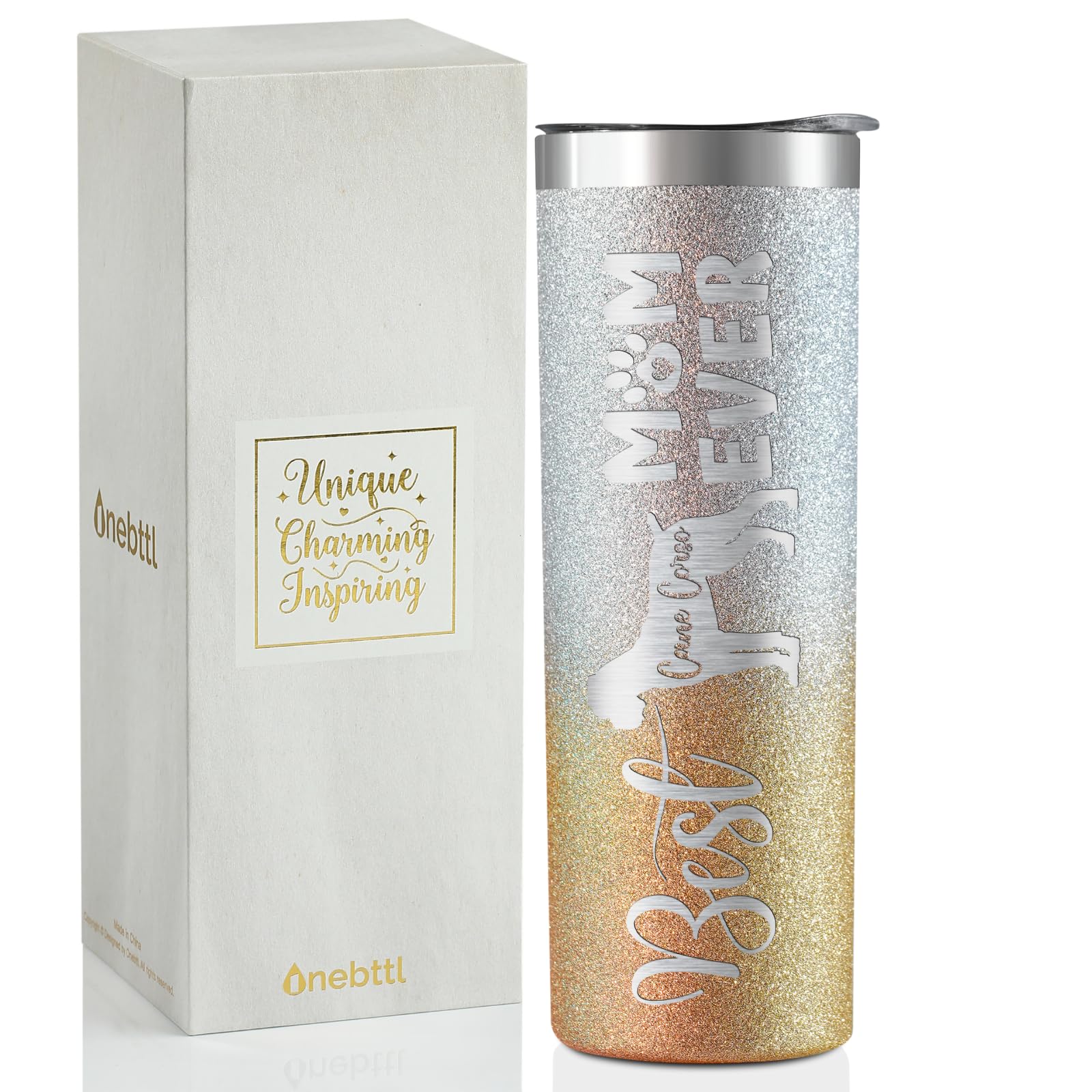 Onebttl Dog Mom Gifts, Dog Lover Gifts for Women, Best Dog Mom Ever, 20 oz Glitter Silver-Gold Insulated Tumbler - Cane Corso Mom