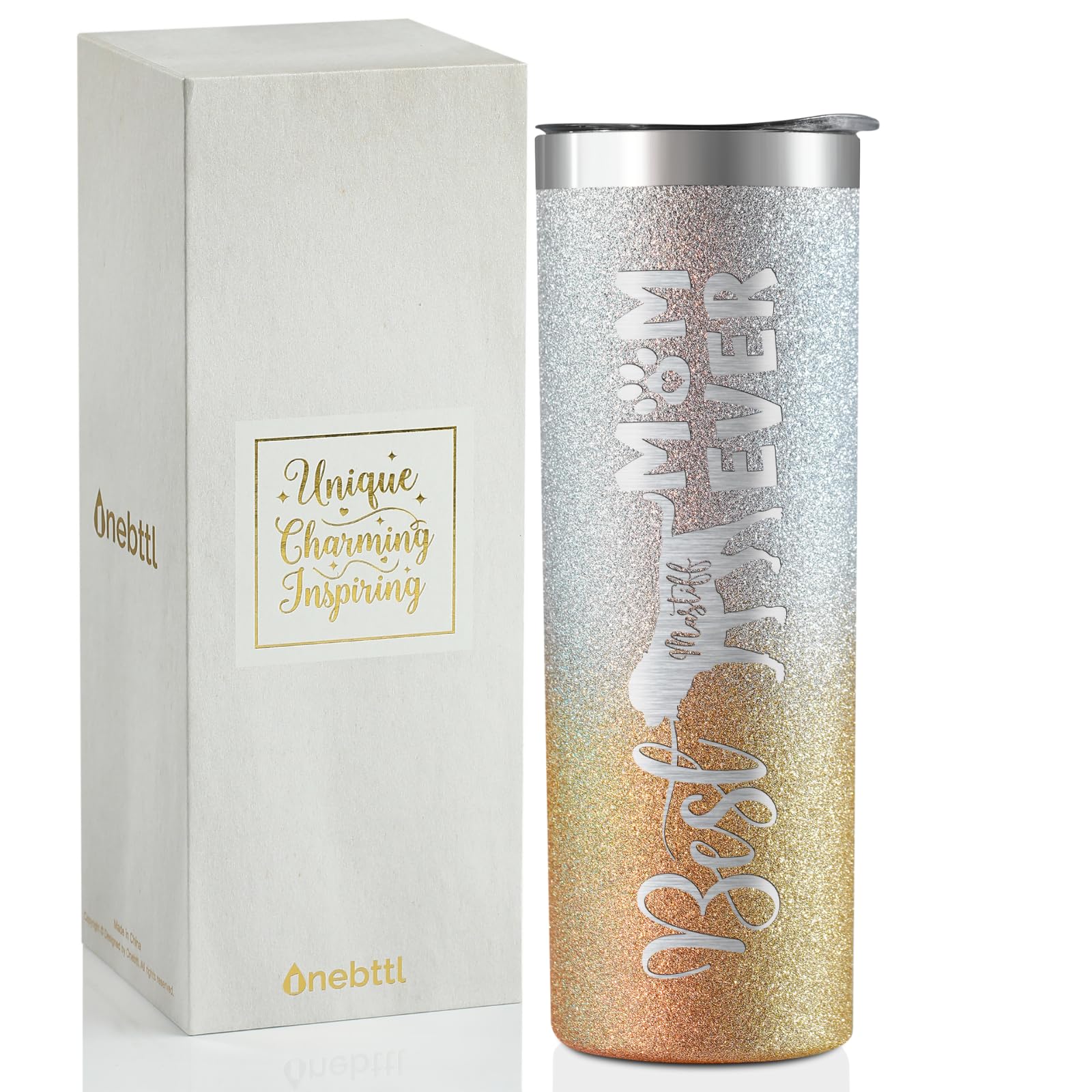 Onebttl Dog Mom Gifts, Dog Lover Gifts for Women, Best Dog Mom Ever, 20 oz Glitter Silver-Gold Insulated Tumbler - Mastiff Mom