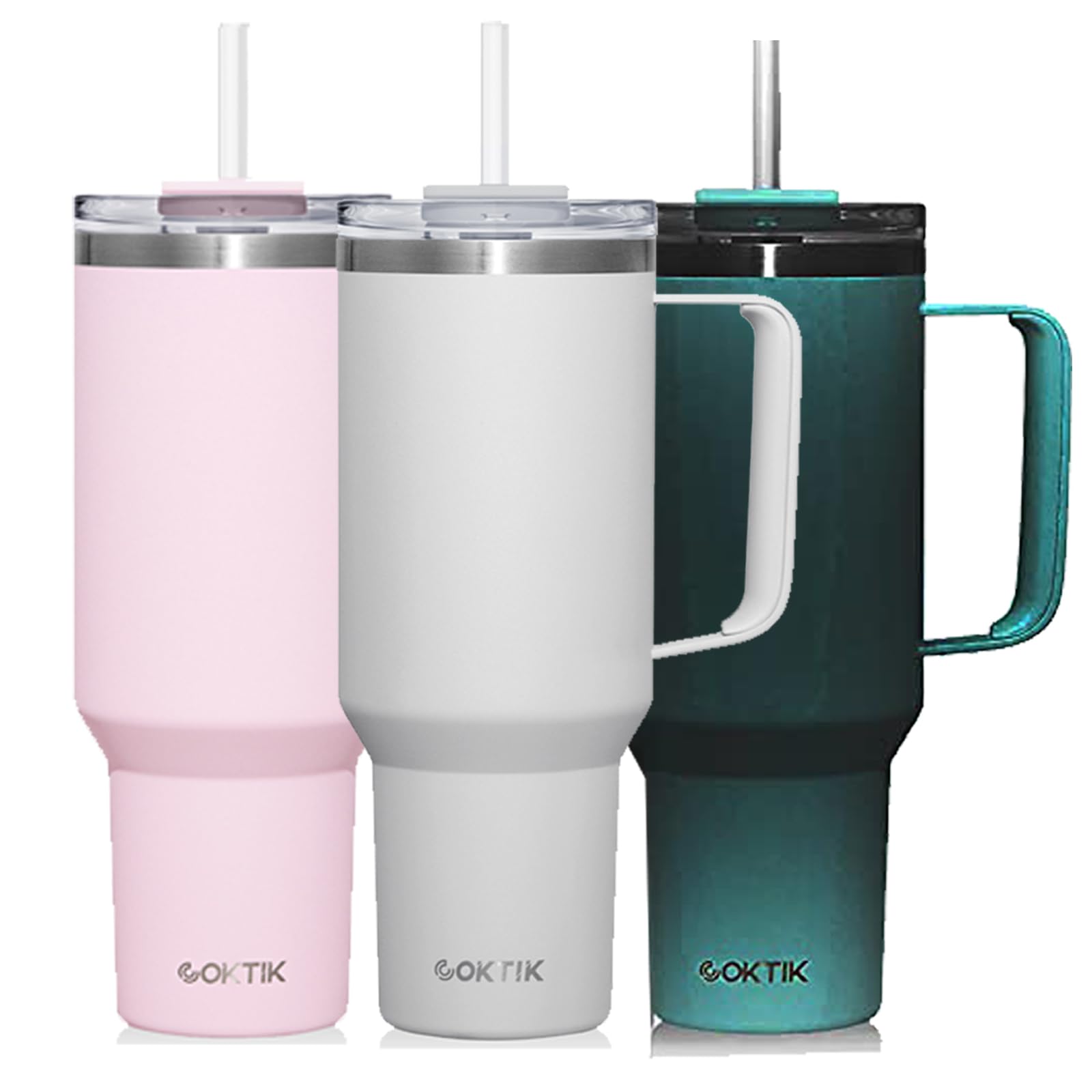 COKTIK 40 oz Tumbler With Handle and Straw Lid, Vacuum Insulated Travel Coffee Mug Stainless Steel Insulated Cup for Beverages, Leak-proof, Cupholder Friendly(Grey)