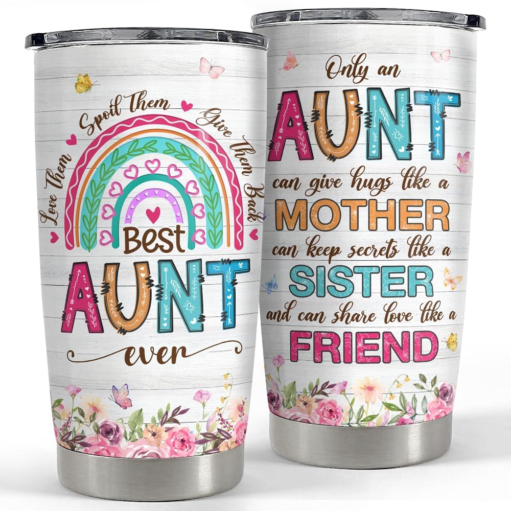 SANDJEST Aunt Tumbler 20oz Best Aunt Ever Cup Gift Stainless Steel Insulated Tumblers Coffee Travel Mug Auntie Cup Aunts Gift for Birthday Christmas