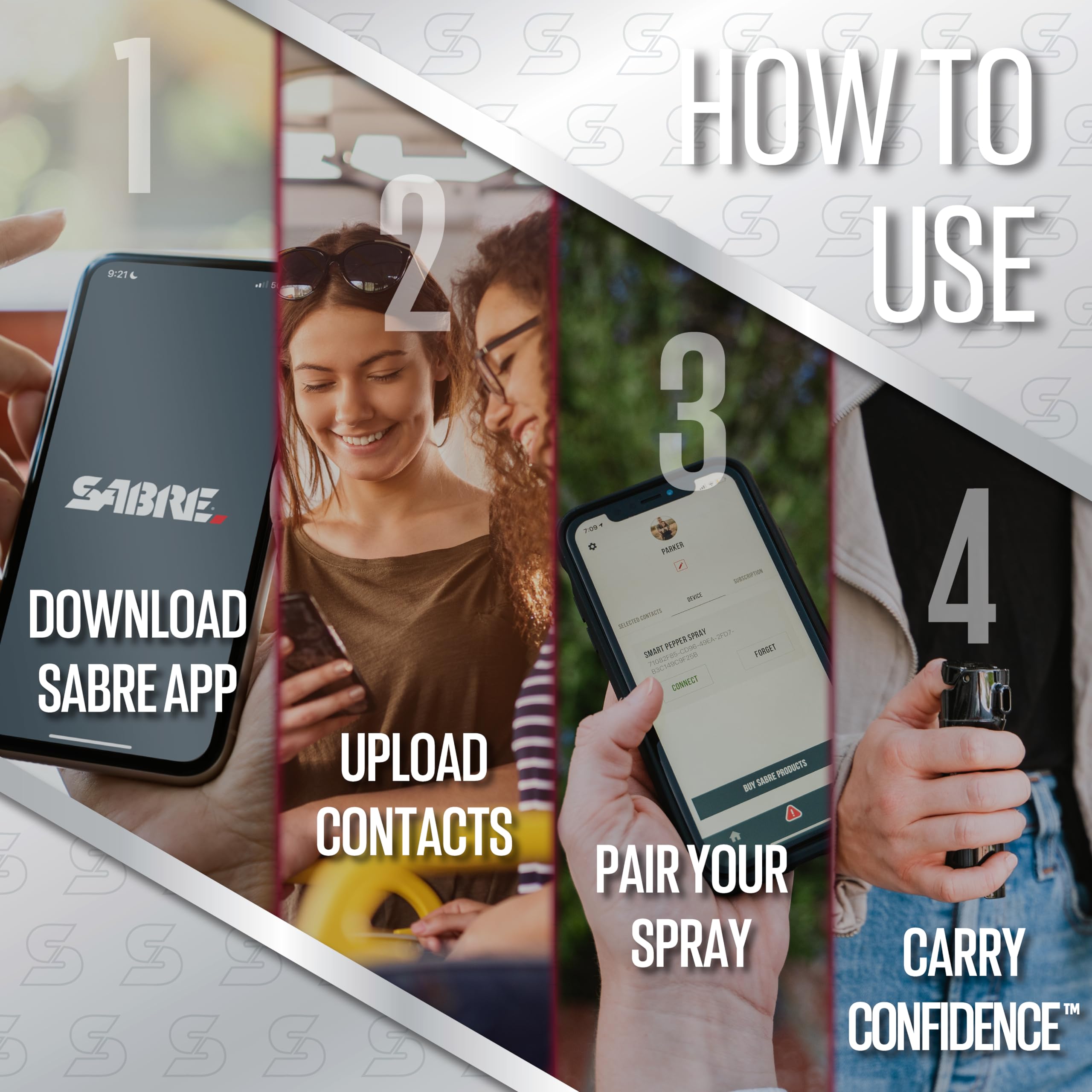 SABRE SMART Bluetooth Pepper Spray for Self Defense w/ Live GPS Tracking, Text & Phone Call Alerts in Emergencies, Fast Flip Top, Training Spray, Refill Canister Available, 0.54 fl oz