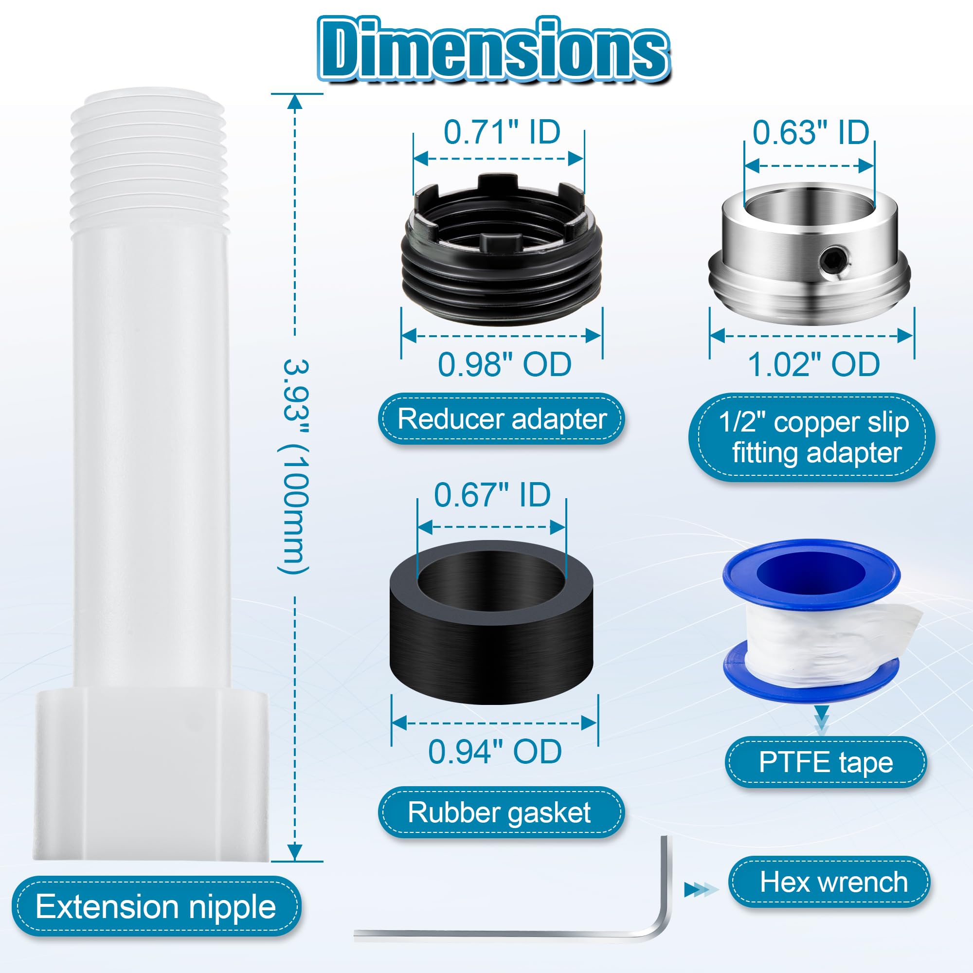 Dreyoo Four in One Tub Spout Adapter, Threaded Bathtub Faucet Adapter Slip Fit for Copper (Compatible with 1/2'' Copper Pipe, 1/2'' and 3/4'' Pipe Thread), Bathtub Spout Adapter Kit with Assembly Tool