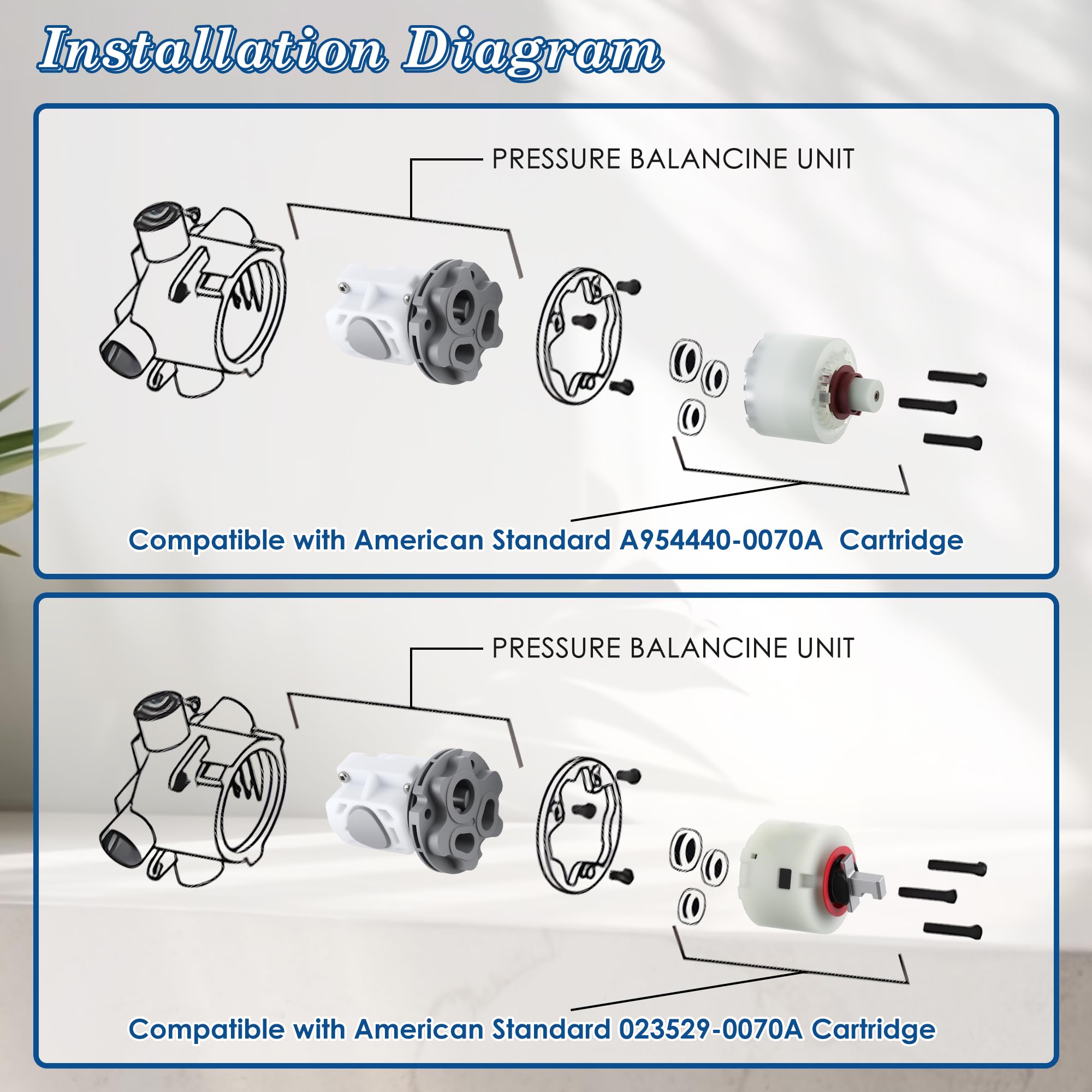 Dreyoo 1 Pack Pressure Balancing Unit Compatible with American Standard M952100-0070a, R110, R120, R115, R125 for Single Control Bath Tub and Shower Faucets Valves