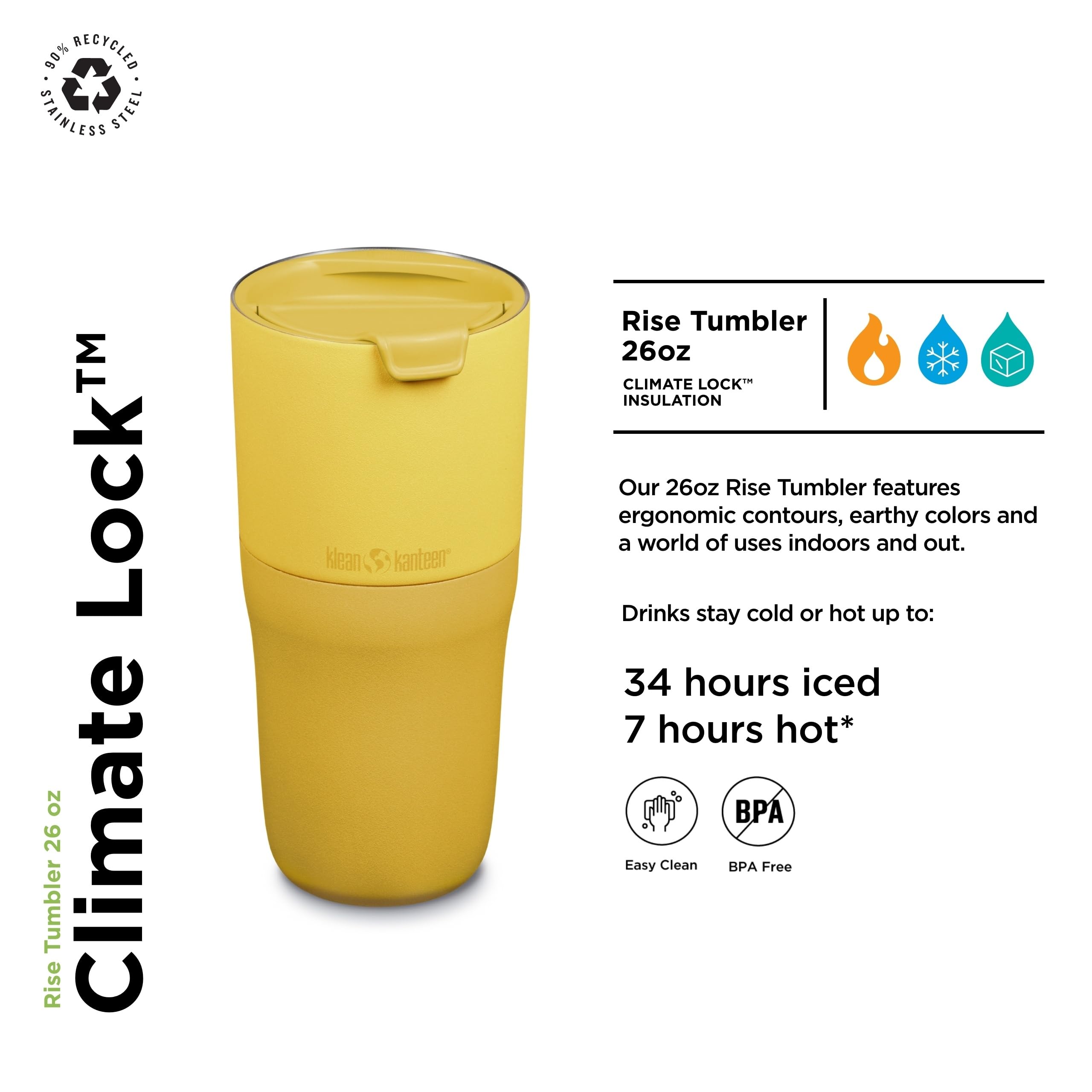 Klean Kanteen Rise 26oz Tumbler - Stainless Steel with Flip Lid - Old Gold